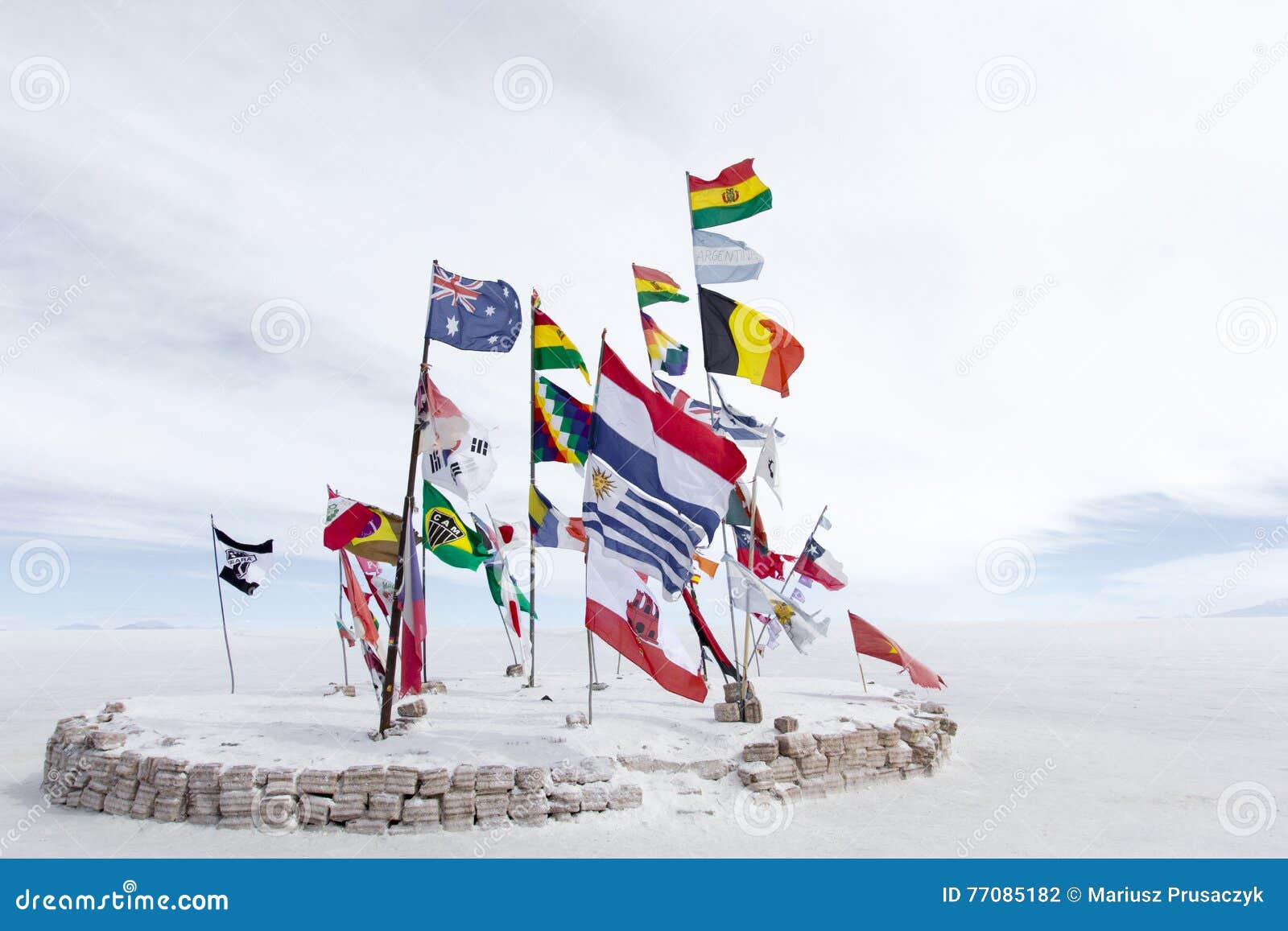 World Flags at Salar De Uyuni (Salt Flat), Bolivia Stock Photo - Image ...