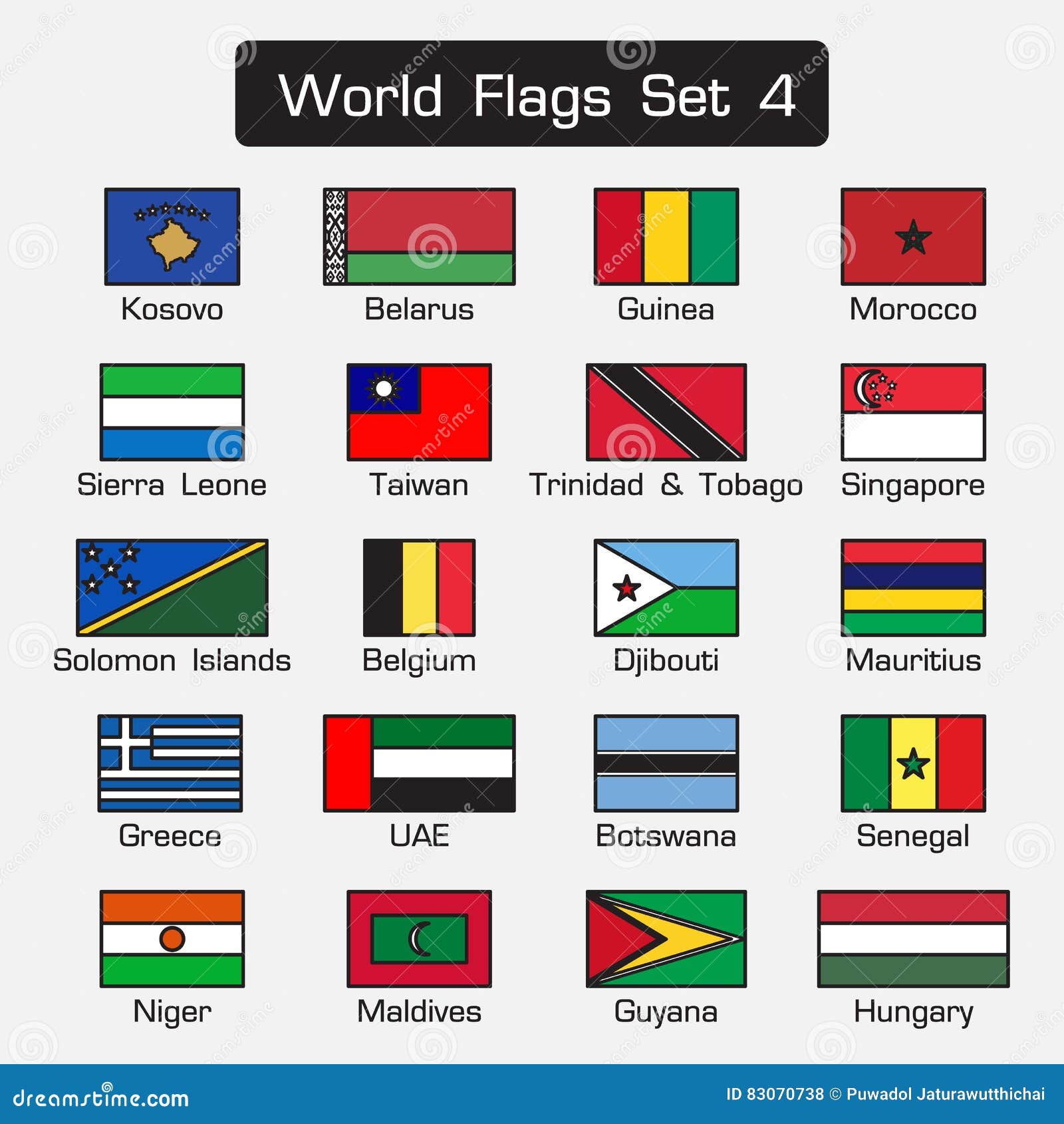 World Flags Set 4 . Simple Style and Flat Design . Thick Outline Stock ...