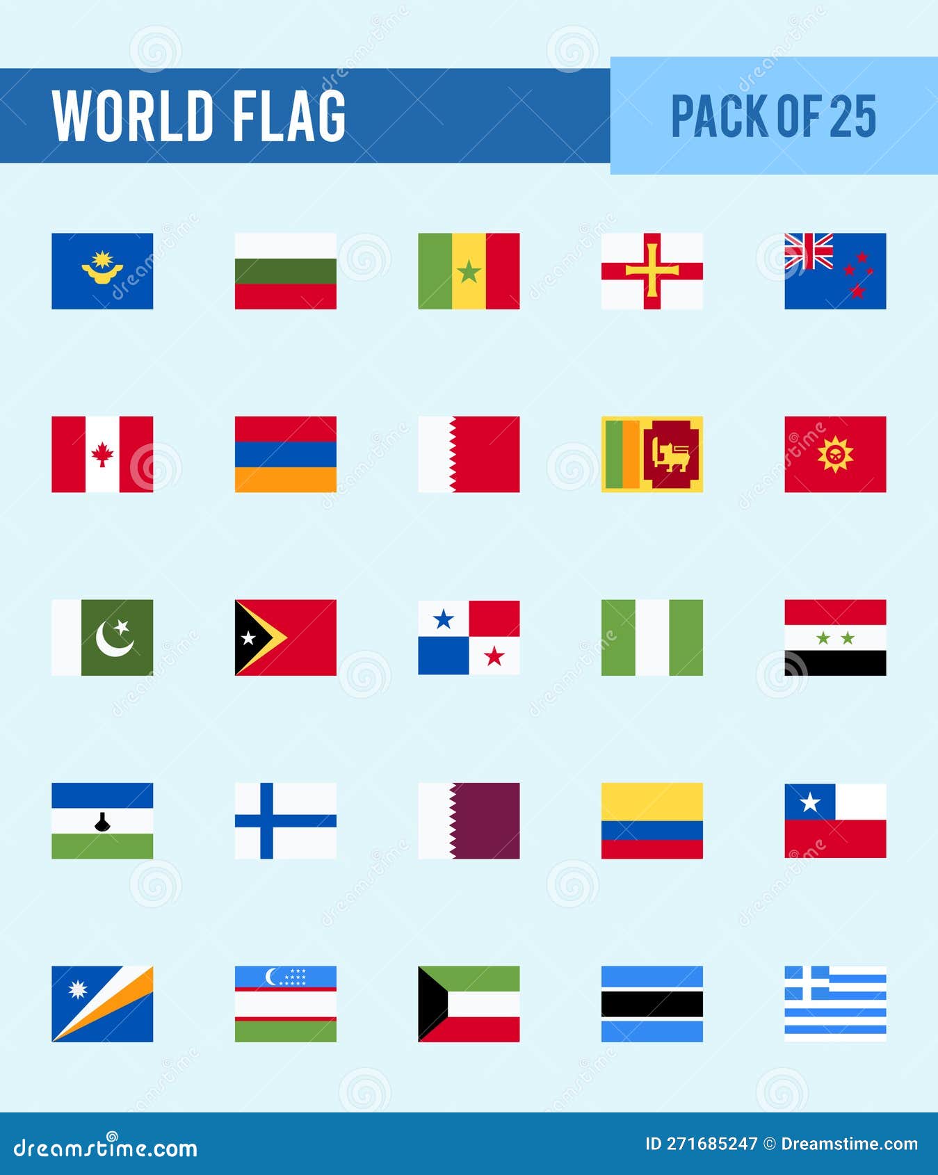 25 World Flags Square. Icons Pack. Vector Illustration Stock Vector ...