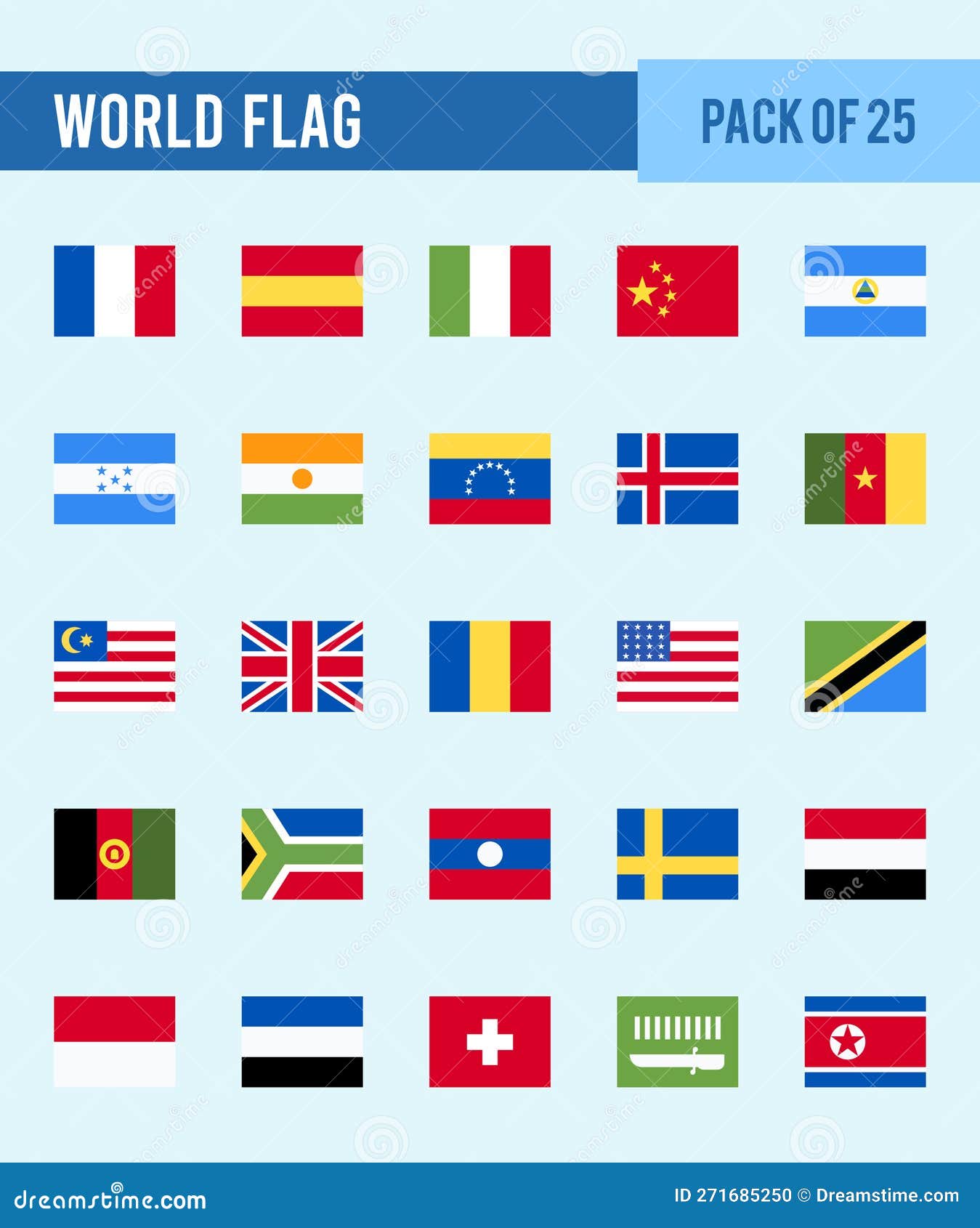 25 World Flags Square. Icons Pack. Vector Illustration Stock Vector ...