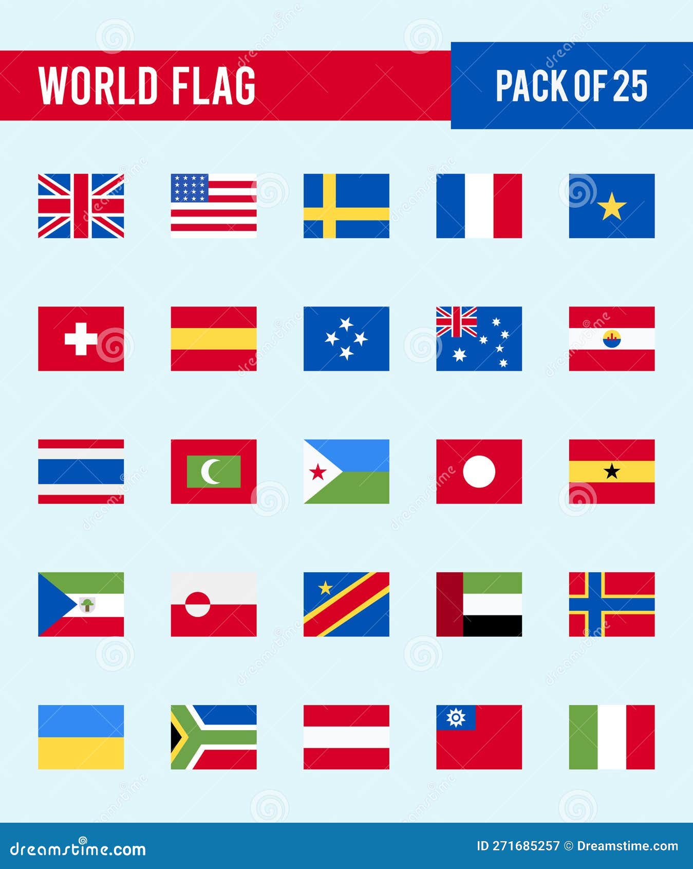 25 World Flags Square. Icons Pack. Vector Illustration Stock Vector ...