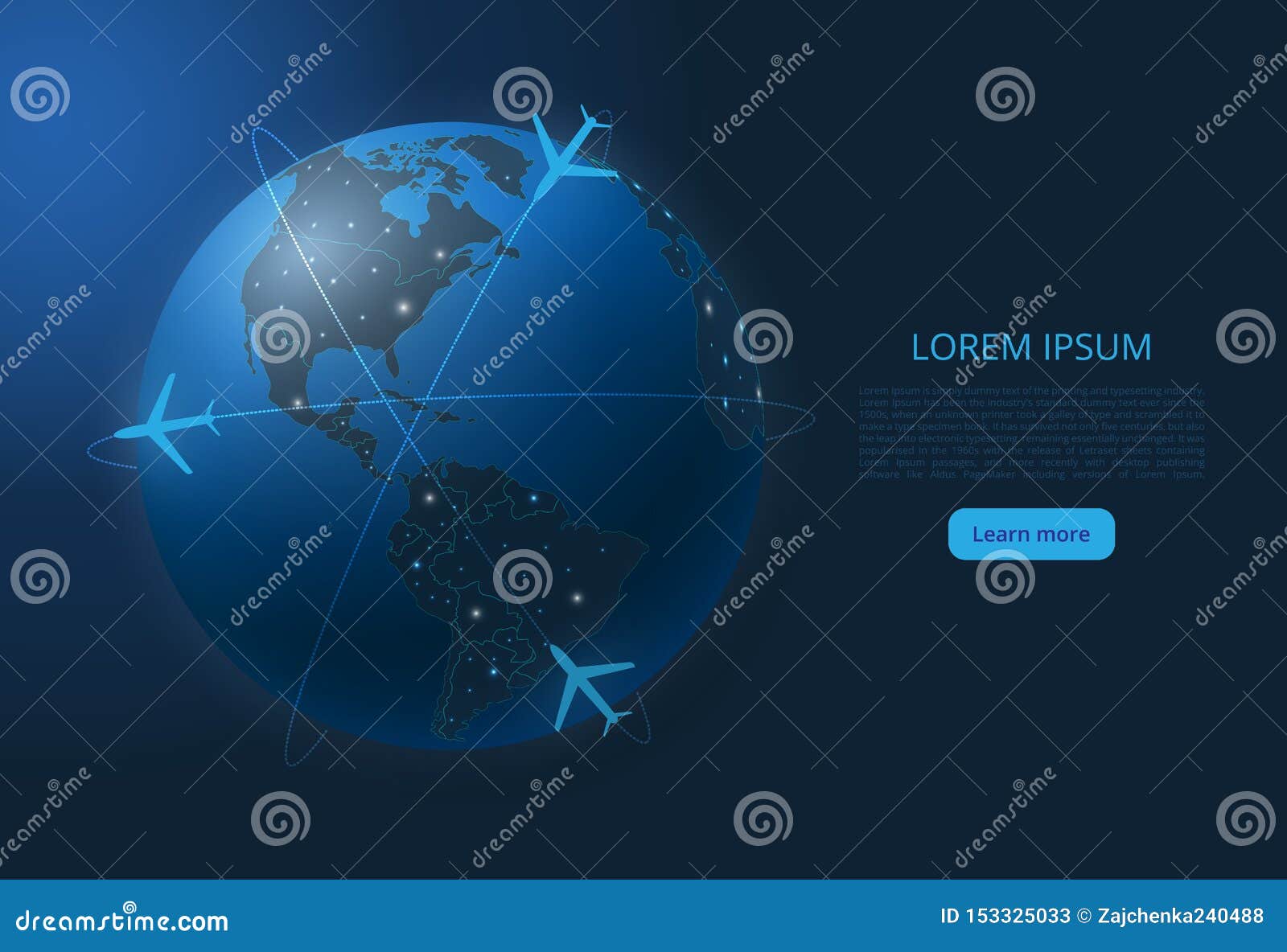 World Flight Map. Vector Image of a Global Map with Lights in the Form ...