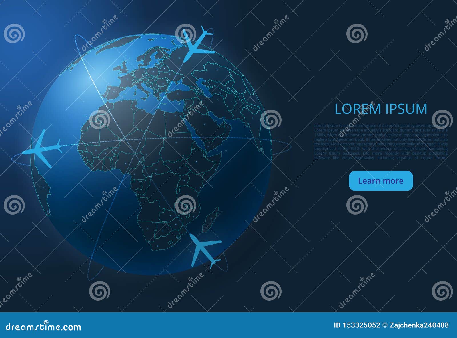 World Flight Map. Vector Image of a Global Map with Lights in the Form ...