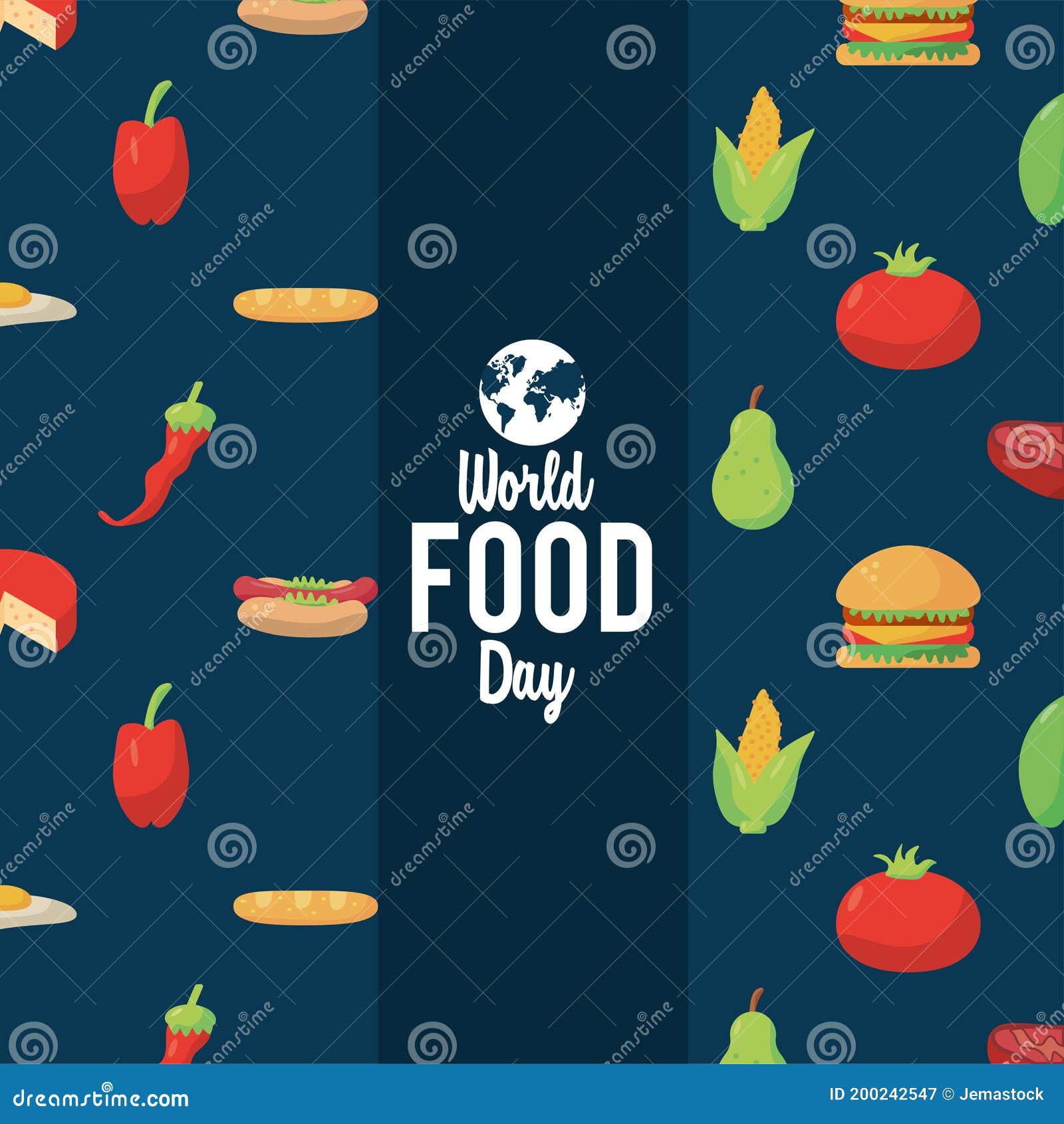 World Food Day Lettering Poster with Food Pattern Stock Vector ...