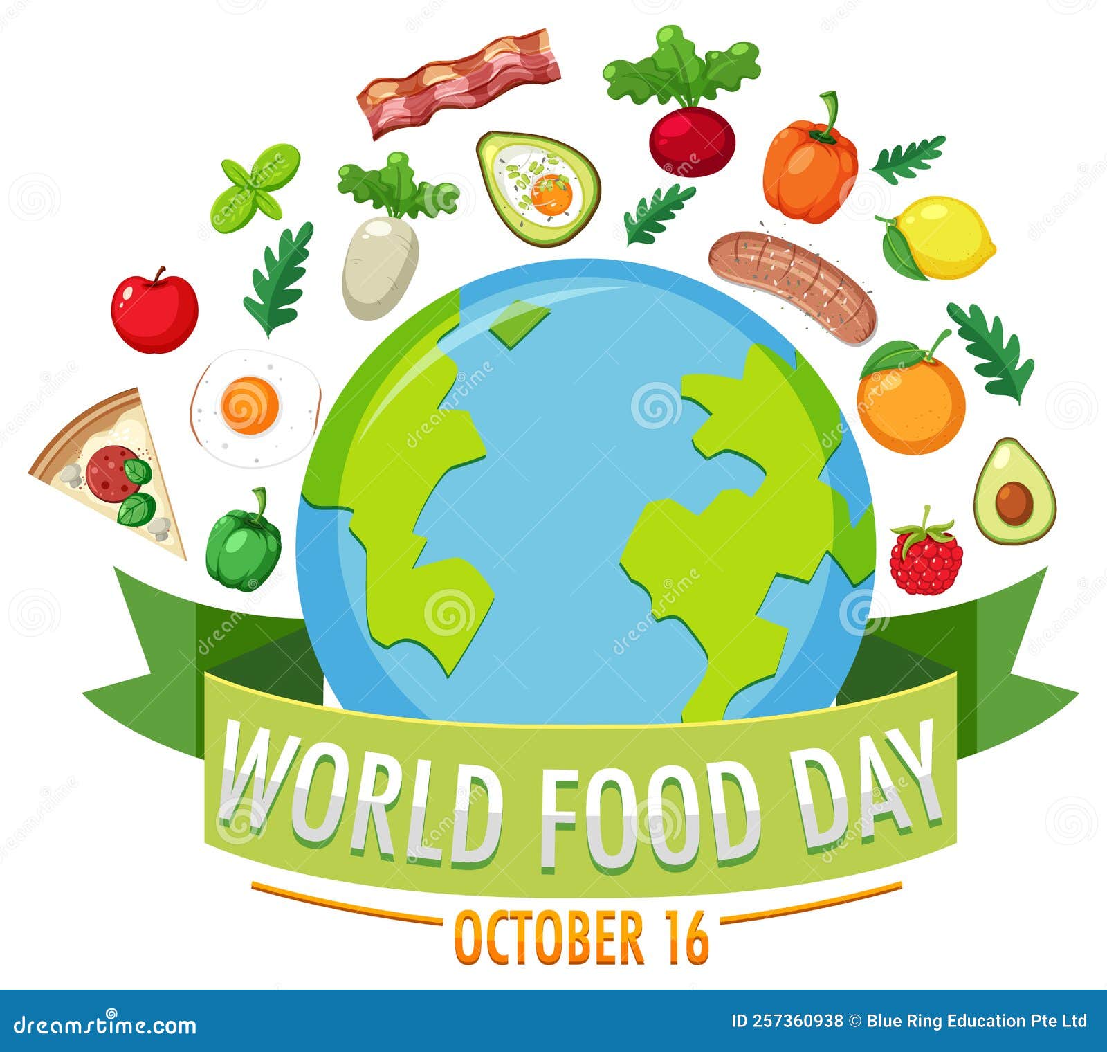 World Food Day Text with Food Elements Stock Vector - Illustration of ...