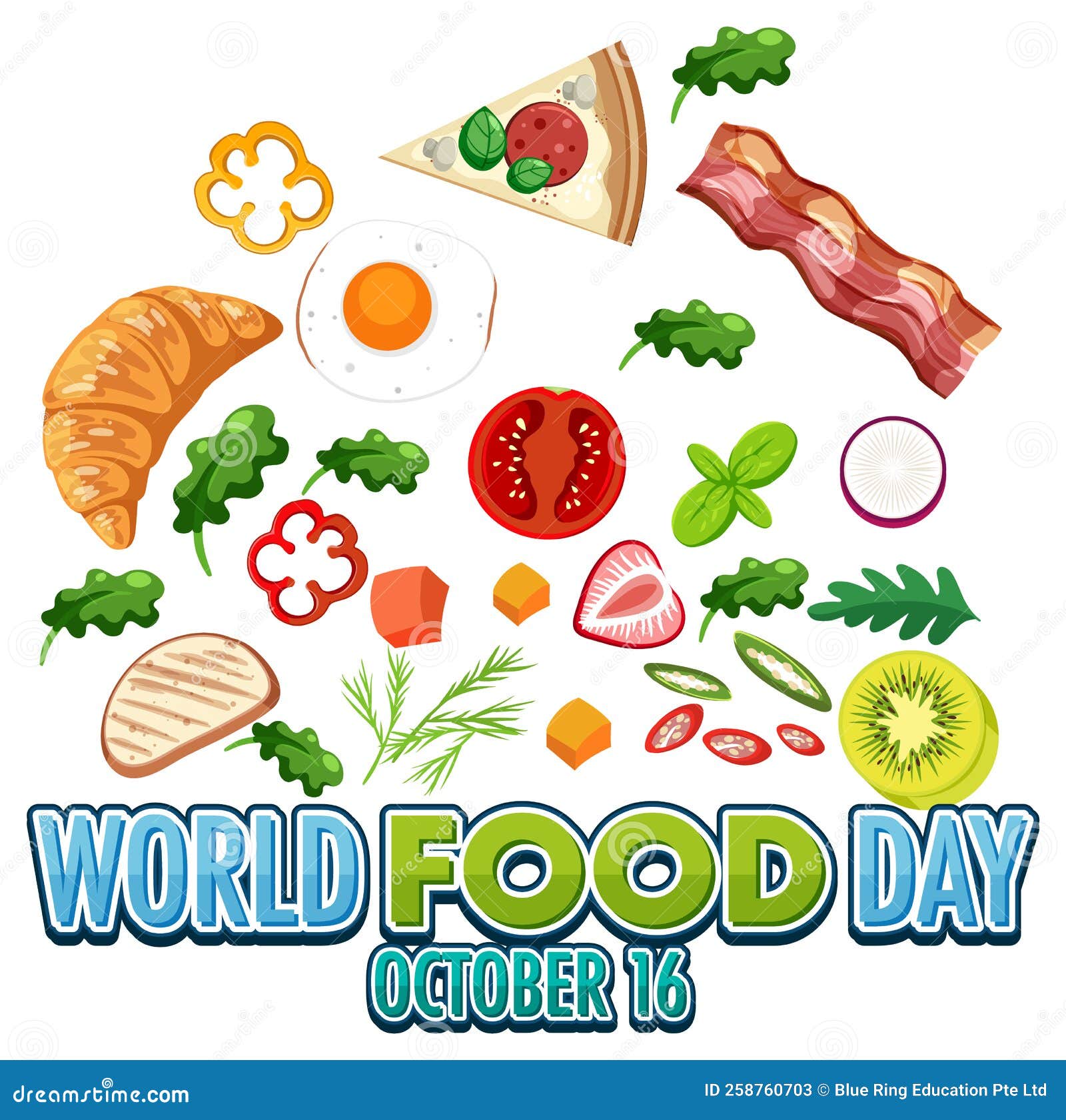 World Food Day Text with Food Elements Stock Illustration ...