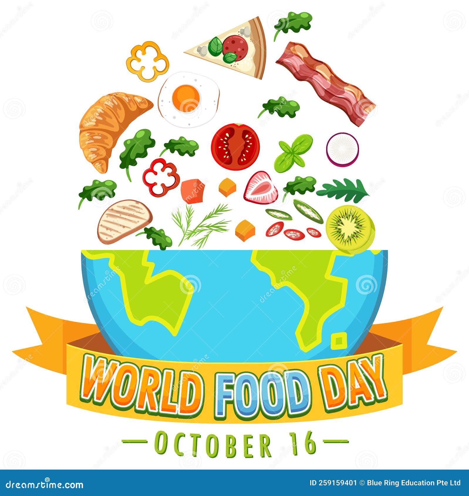 World Food Day Text with Food Elements Stock Vector - Illustration of ...