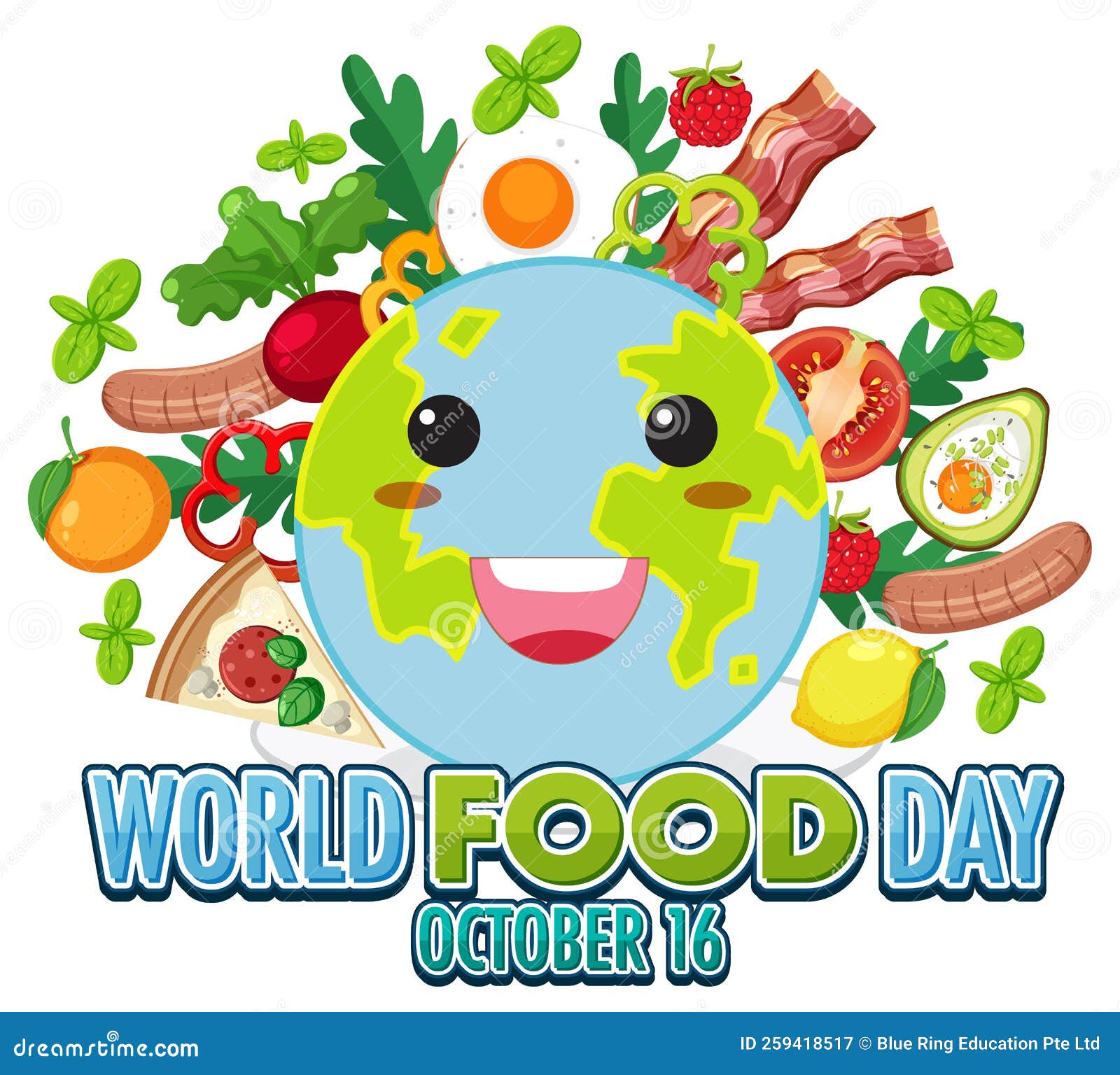 World Food Day Text with Food Elements Stock Vector - Illustration of ...