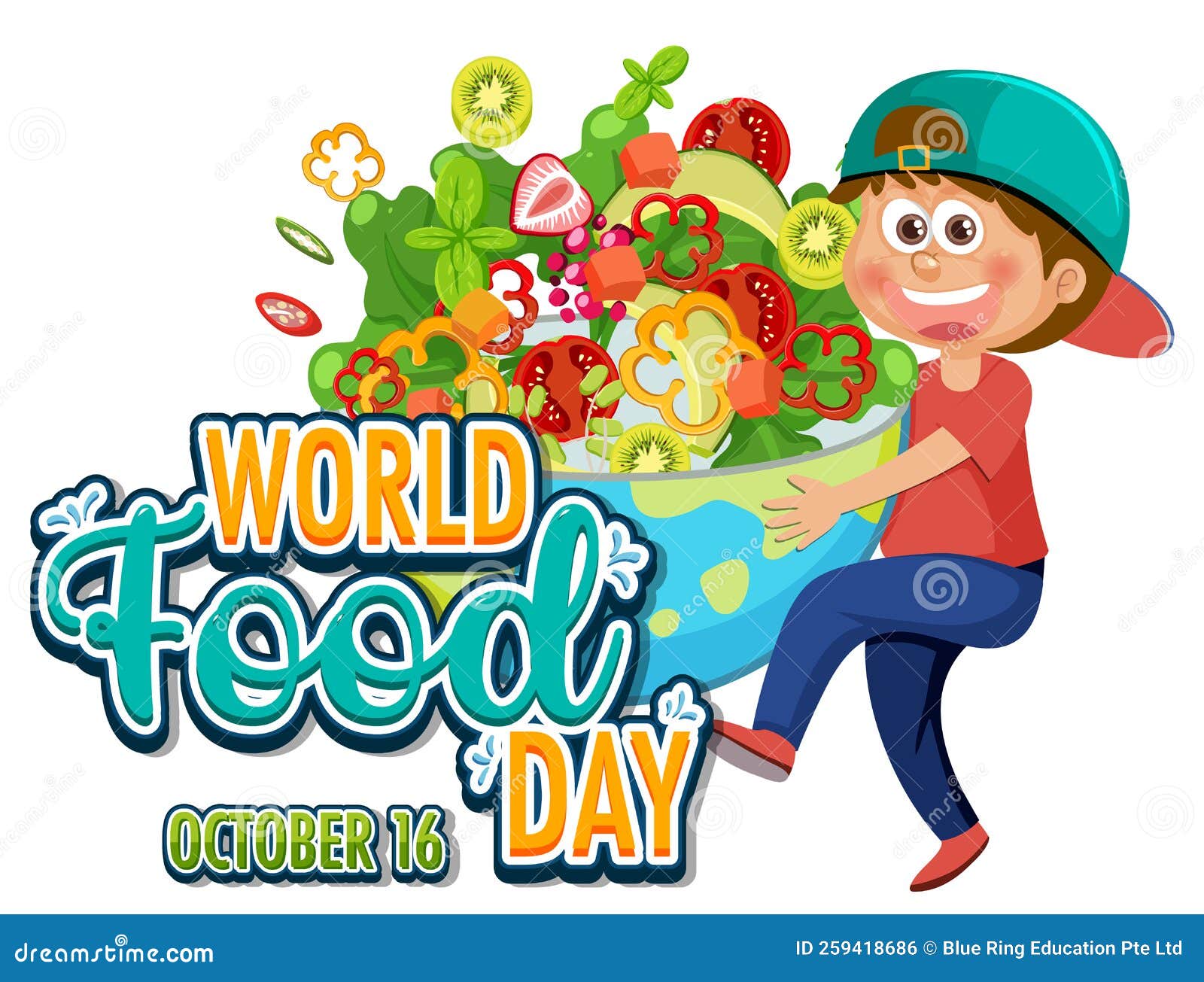 World Food Day Text with Food Elements Stock Vector - Illustration of ...