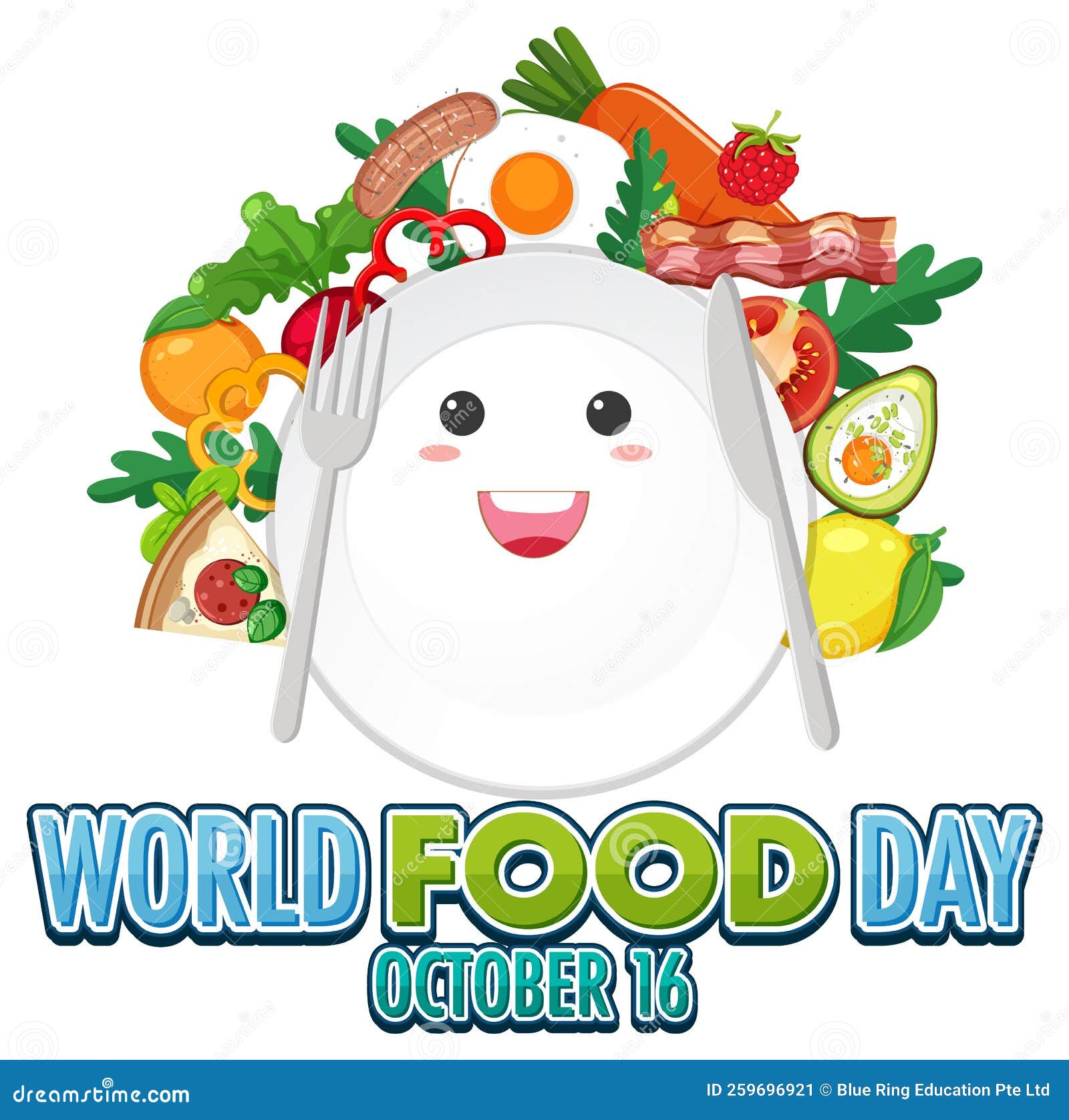 World Food Day Text with Food Elements Stock Vector - Illustration of ...