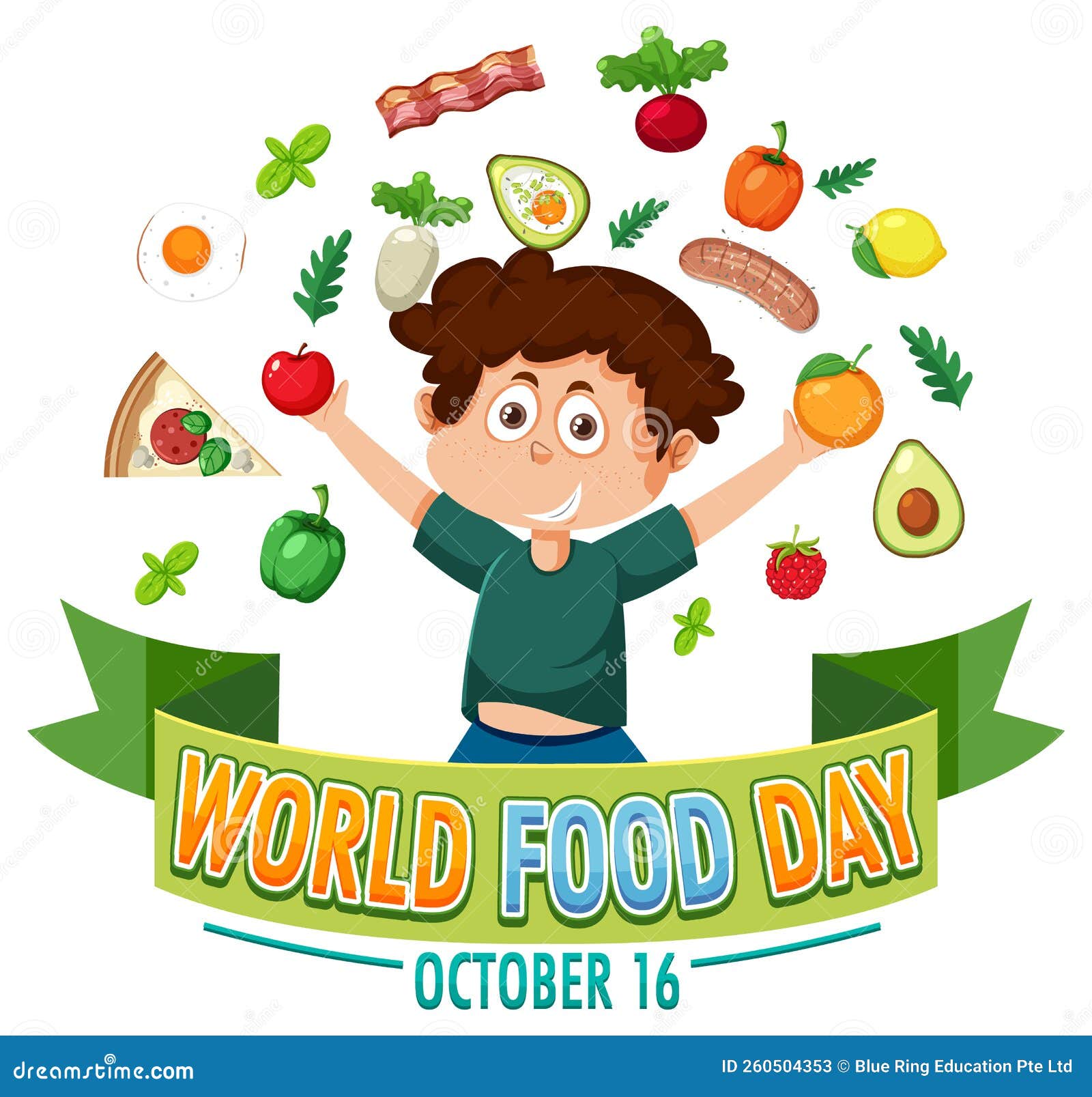 World Food Day Text with Food Elements Stock Vector - Illustration of ...