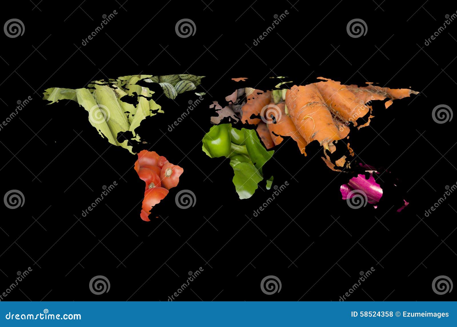 World Fruits Vegetables Map Stock Photo - Image of produce, food: 58524358