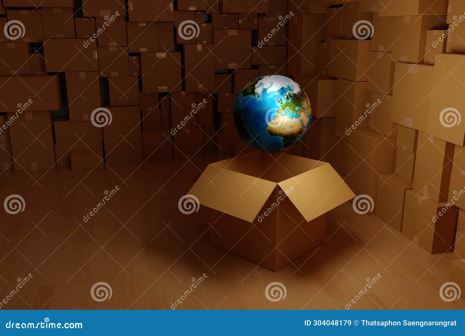 World Global Floating Out of the Parcel Box in Warehouse, Worldwide ...