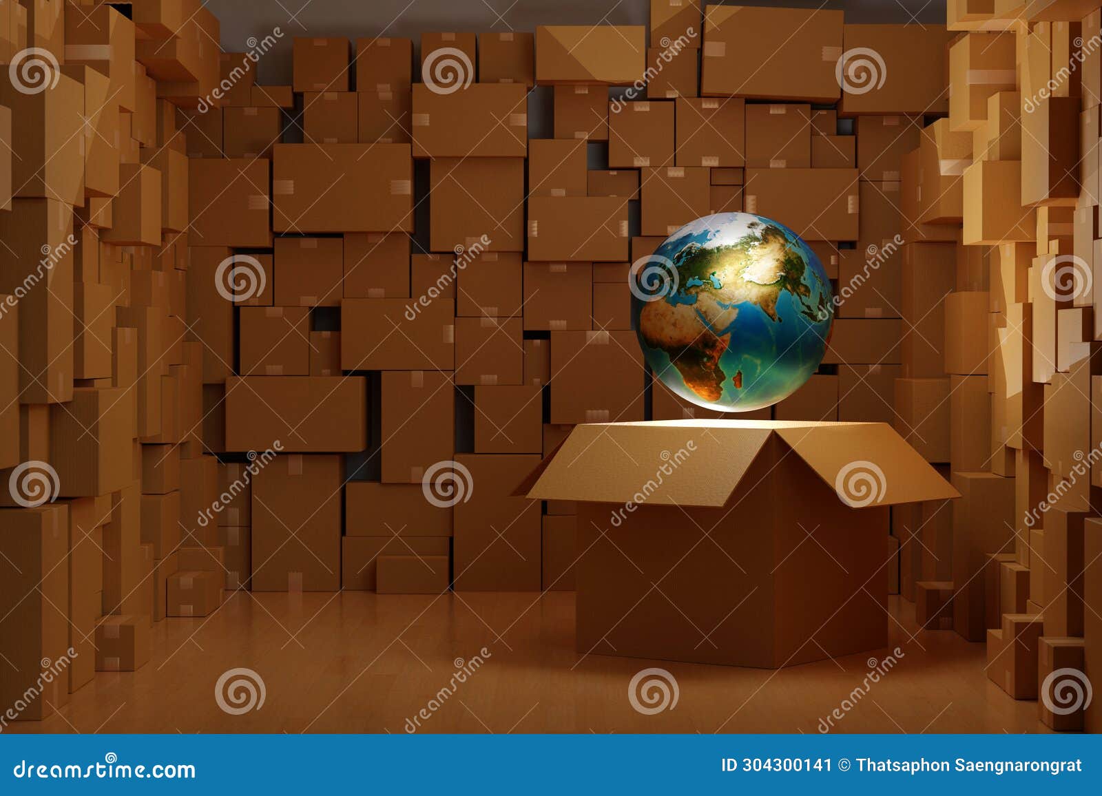 World Global Floating Out of the Parcel Box in Warehouse, Worldwide ...