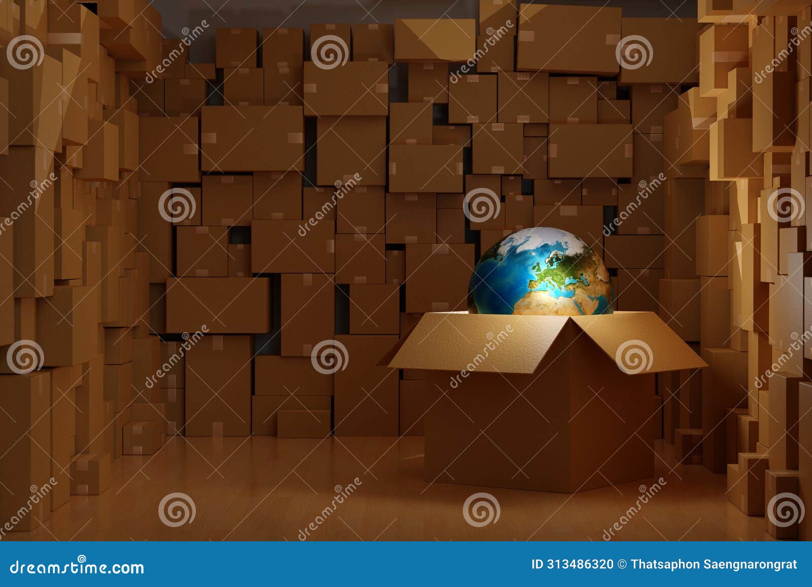 World Global Floating Out of the Parcel Box in Warehouse, Worldwide ...