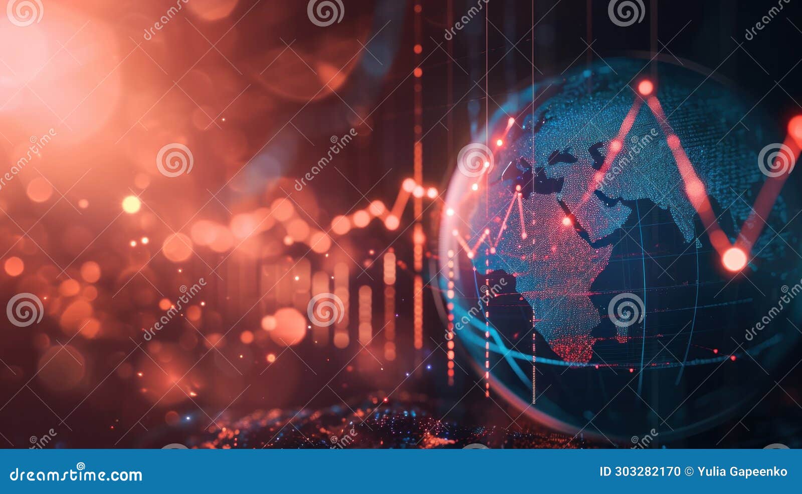 A World Globe Behind Shiny Graph Lines Stock Illustration ...