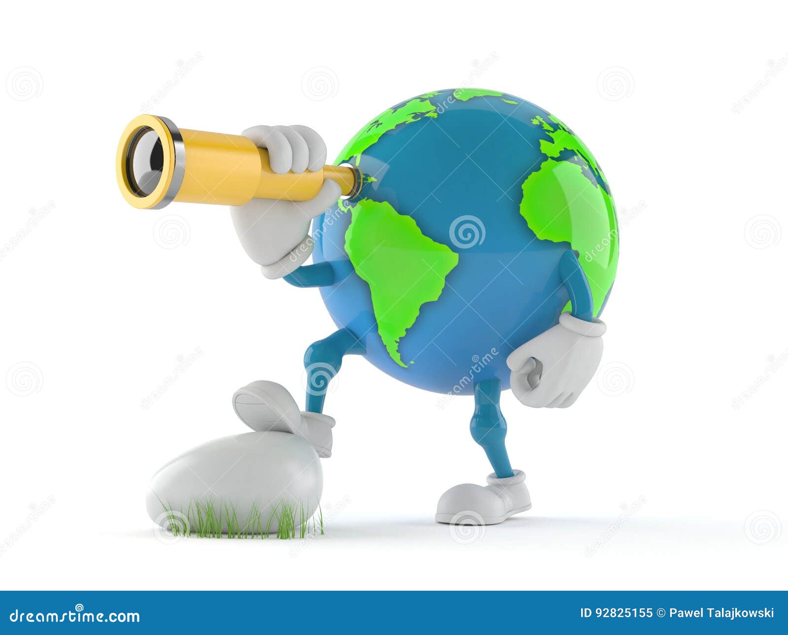 World Globe Character Looking through a Telescope Stock Illustration ...