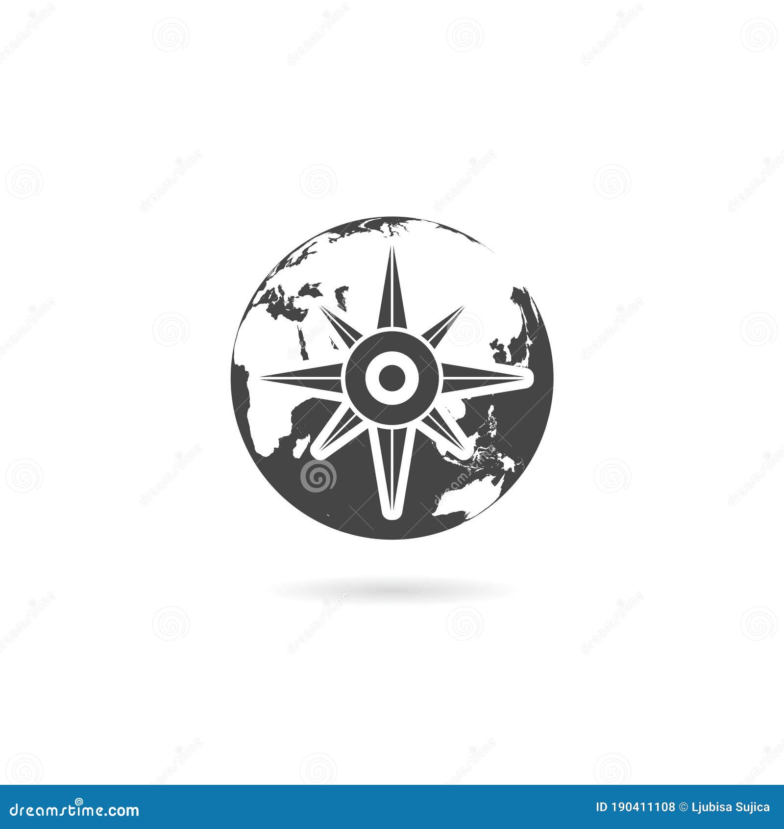 World Globe with Compass Icon with Shadow Stock Vector - Illustration ...