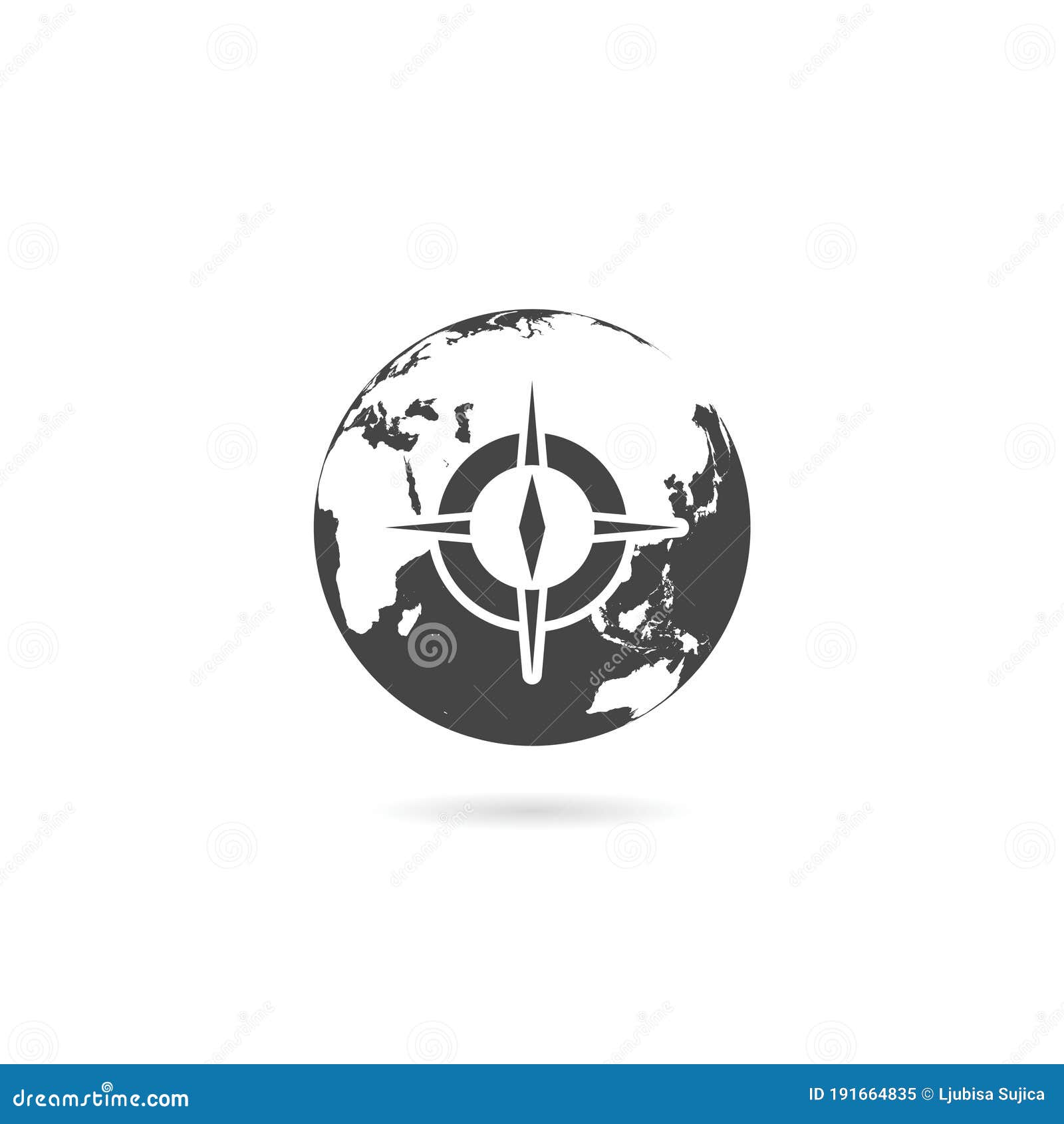 World Globe with Compass Icon with Shadow Stock Vector - Illustration ...