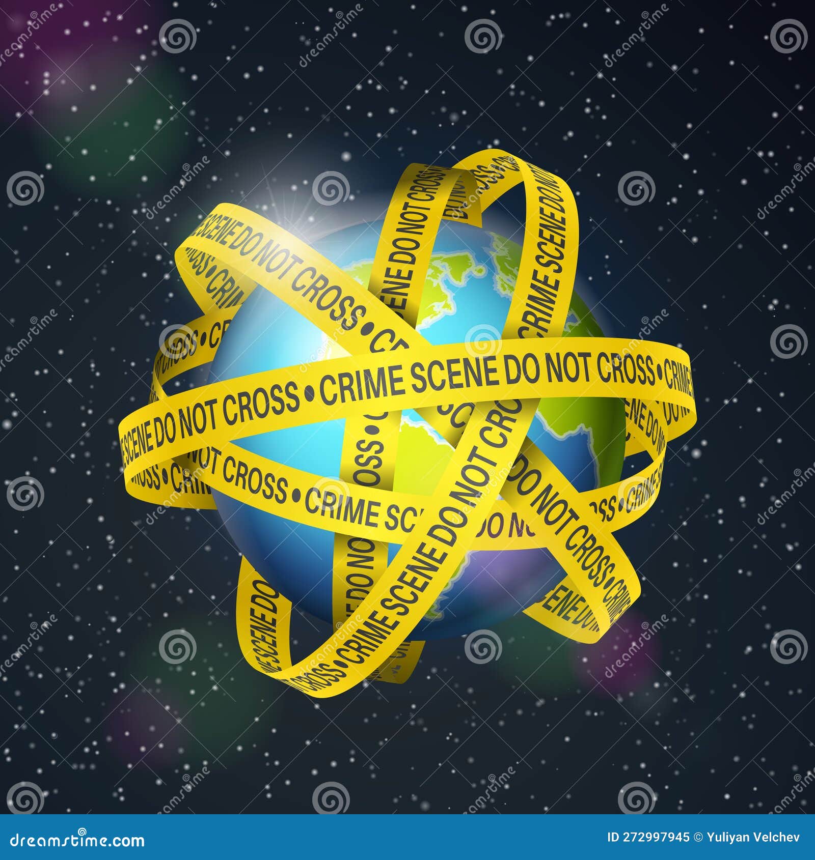 World Globe with Crime Scene Tape on Space Stock Vector - Illustration ...