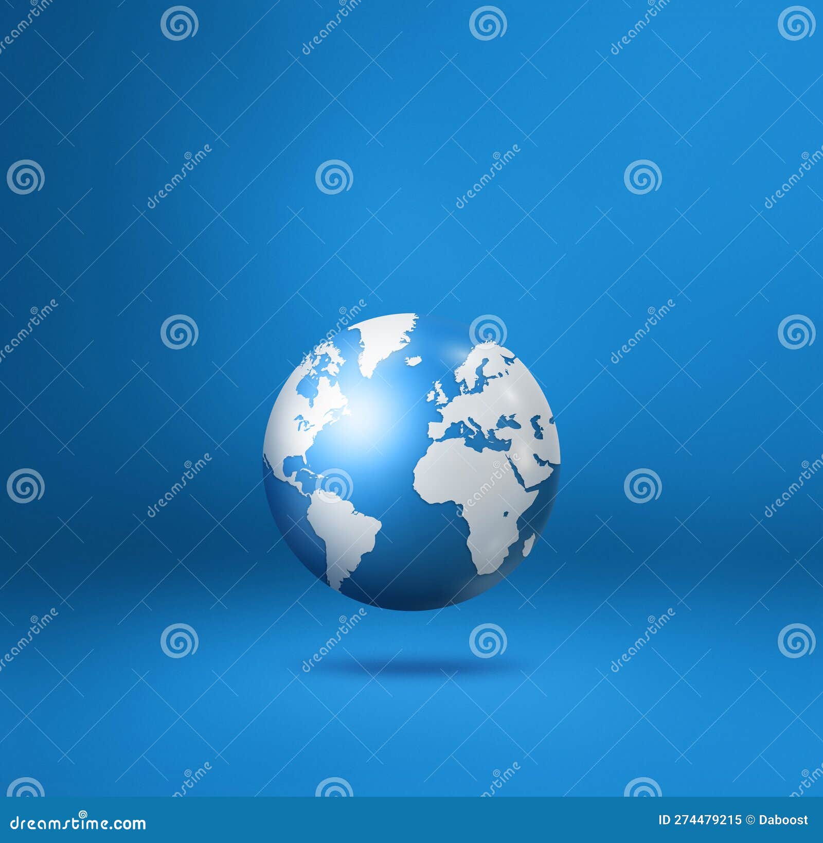 World Globe, Earth Map, Isolated on Blue. Square Background Stock ...