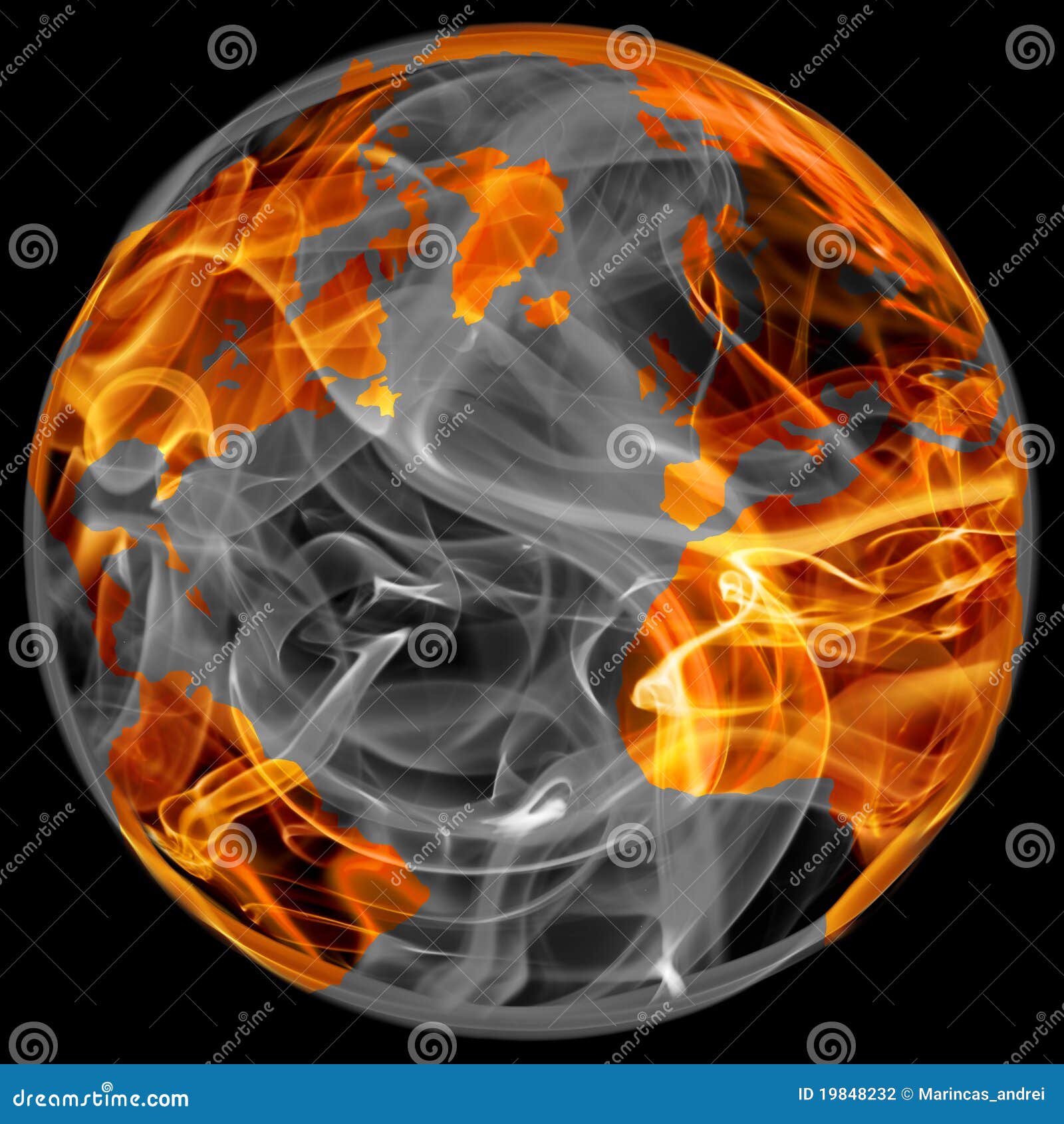 World globe in fire stock illustration. Illustration of round - 19848232