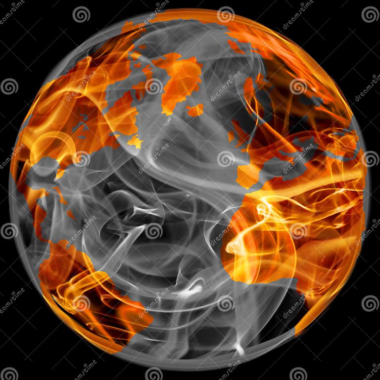 World globe in fire stock illustration. Illustration of round - 19848232