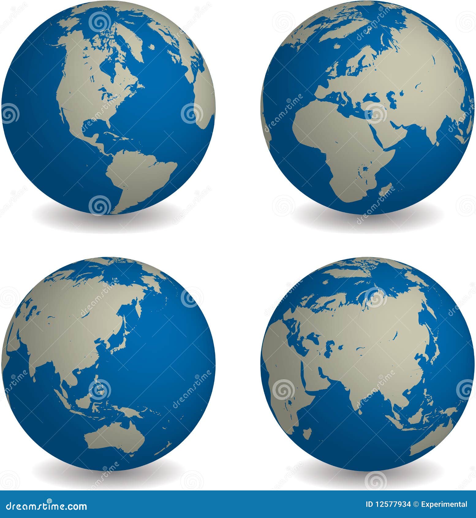 World Globe in Four Different Global Viewpoint Stock Illustration ...