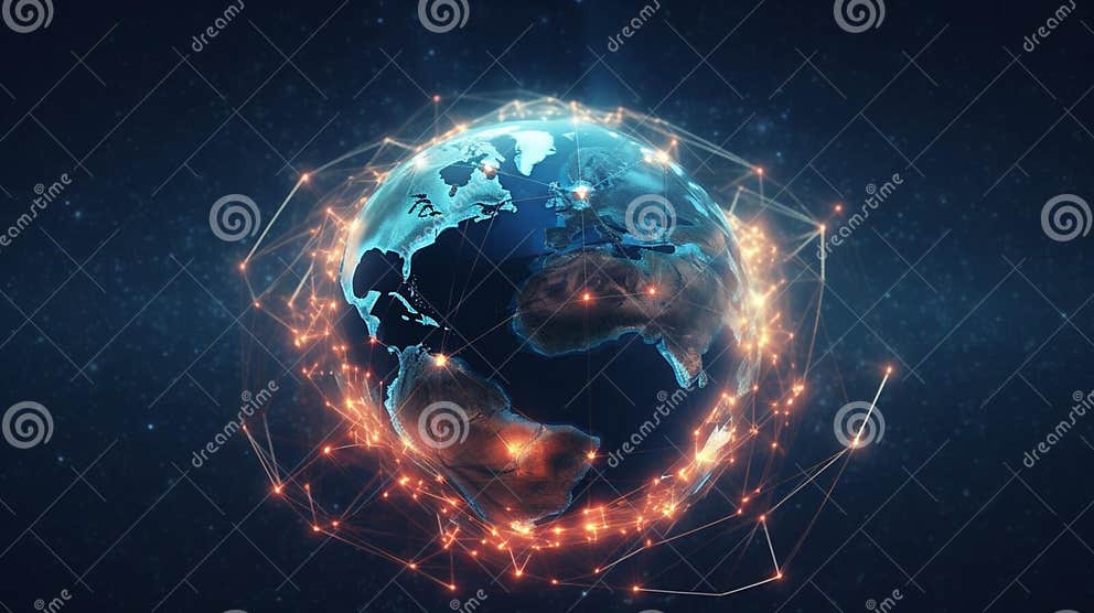 World Globe with Global Network Design Stock Illustration ...