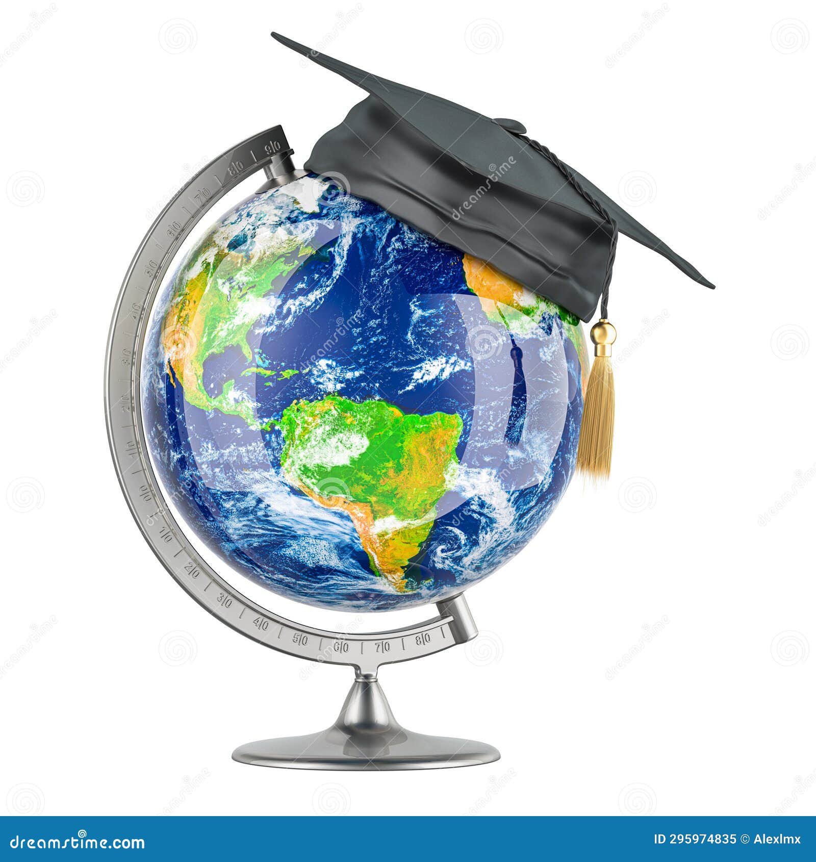 World Globe with Graduate Cap. Global Education Concept, 3D Rendering ...
