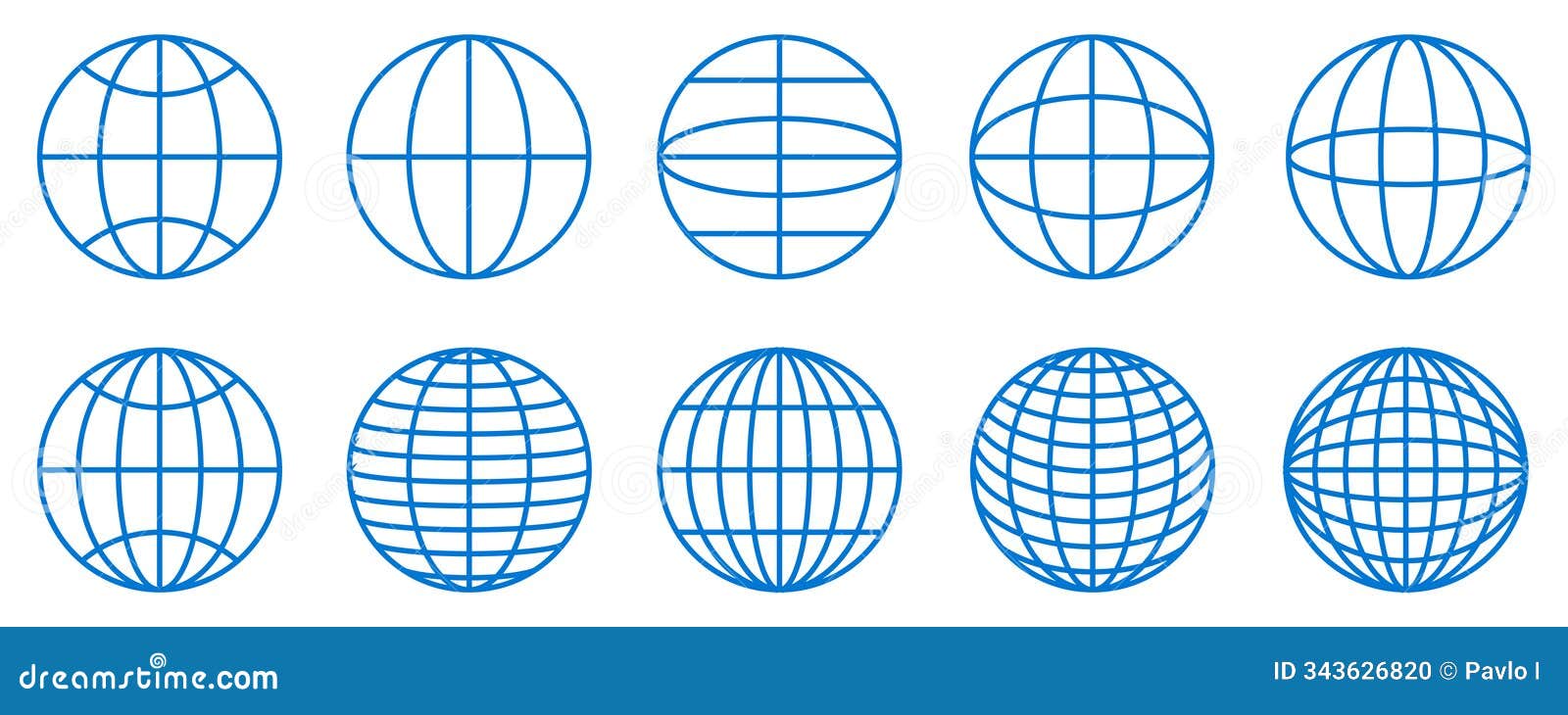 World Globe Grids Icon Set, Earth Longitude And Latitude Line, Set ...