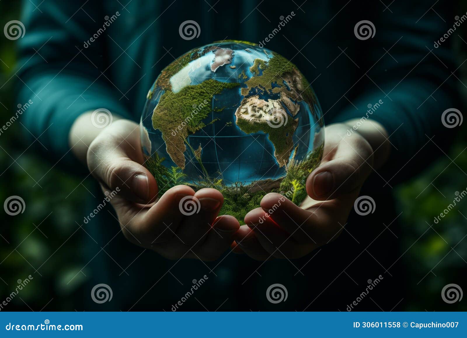 World Globe in Human Hands by Generative AI Stock Illustration ...