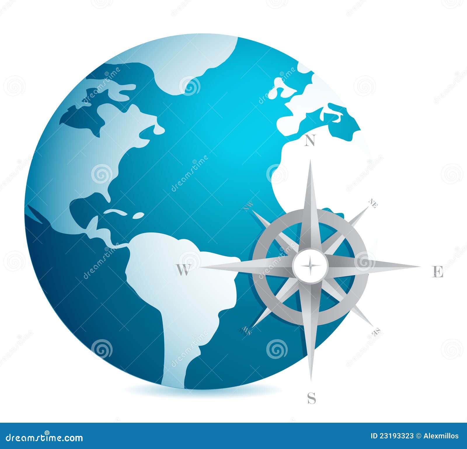 World Globe Illustration with Compass Stock Vector - Illustration of ...