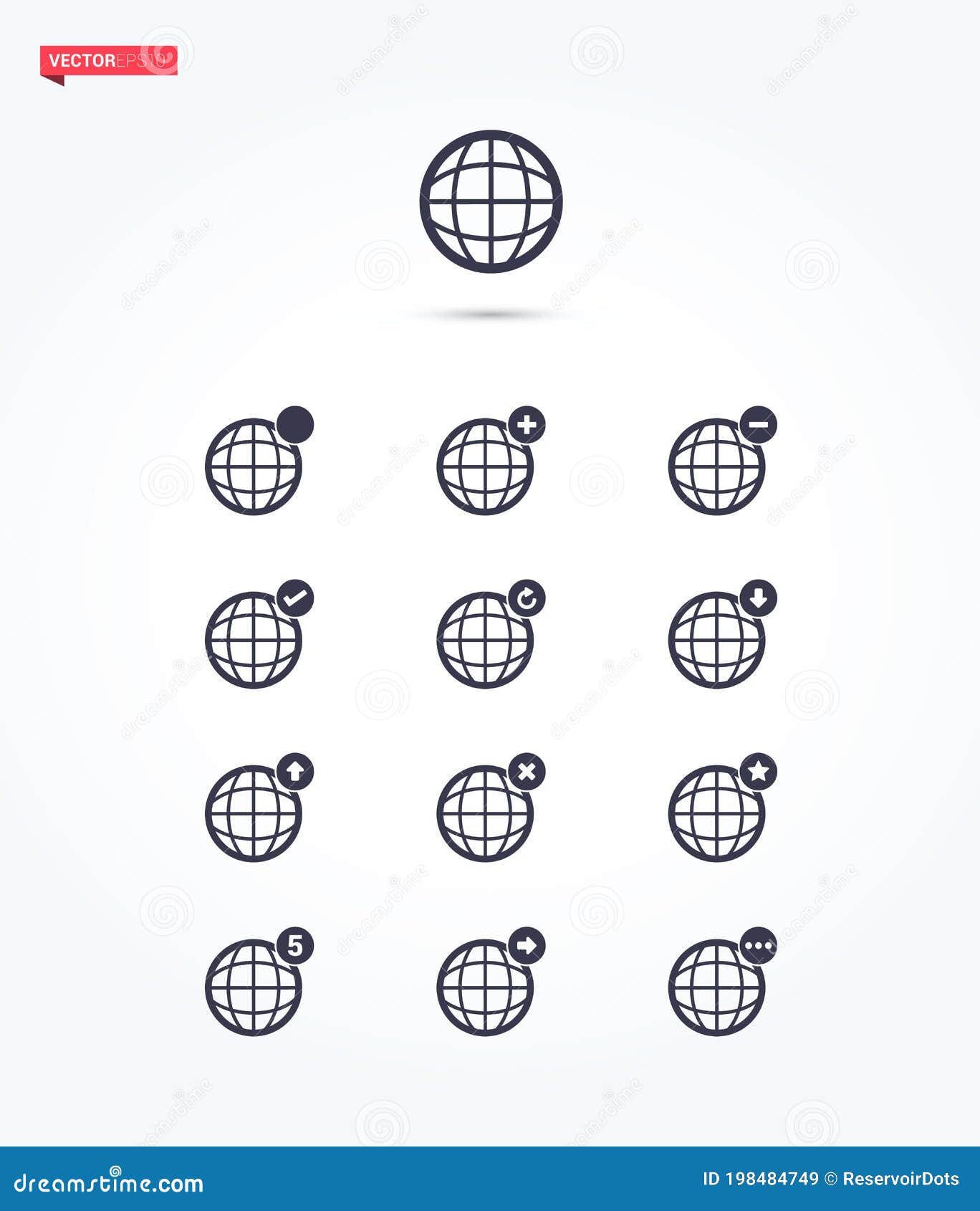 World Globe Internet Icon Set Stock Vector - Illustration of worldwide ...