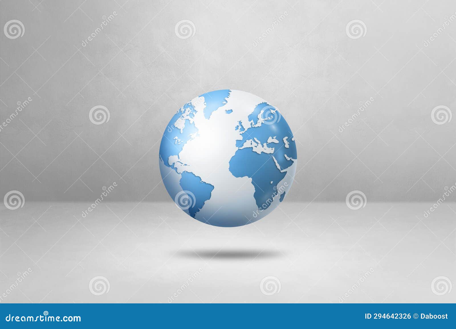 World Globe, Light Blue Earth Map, Isolated on White. Horizontal ...