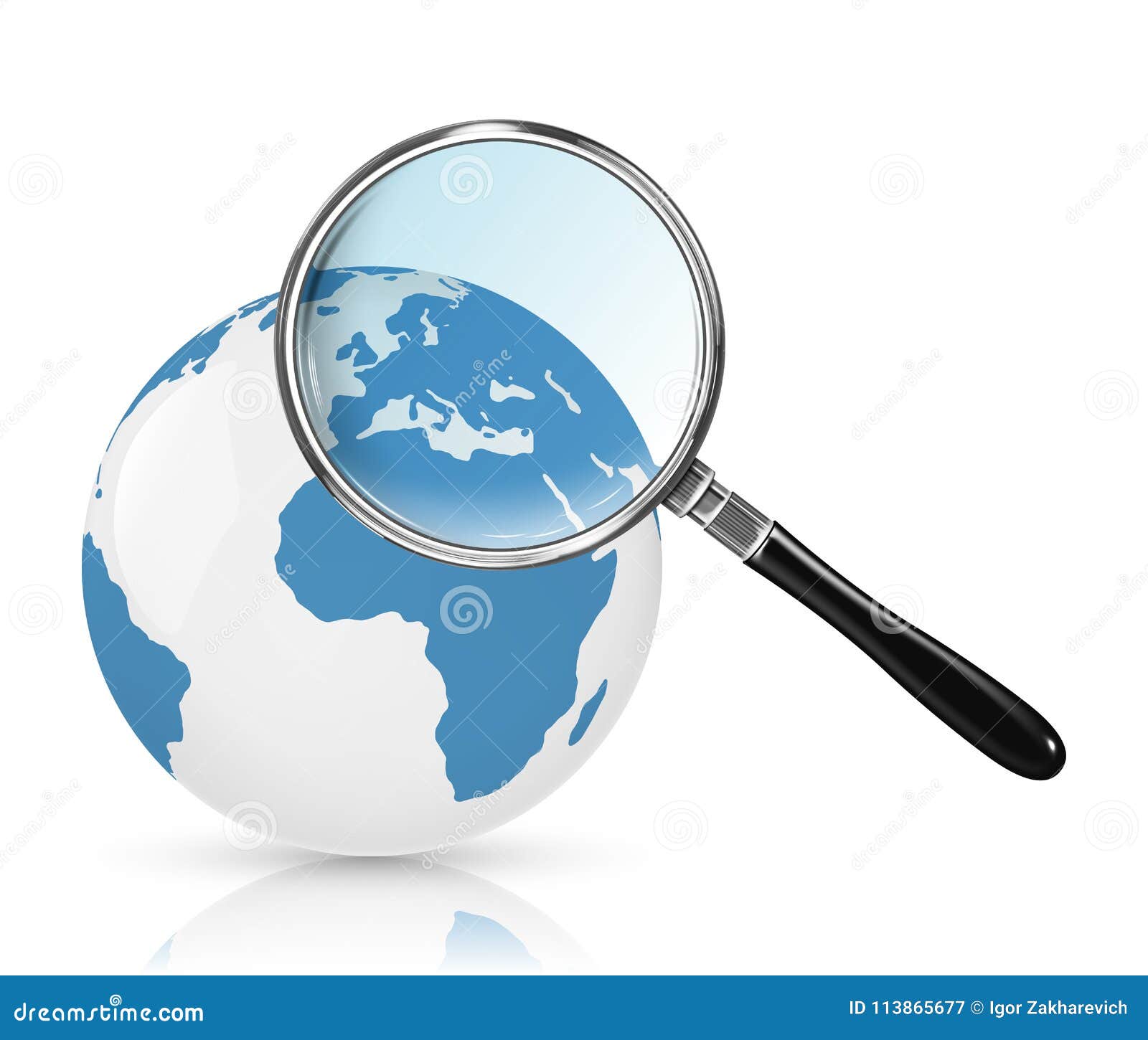 World Globe and a Magnifying Glass Stock Illustration - Illustration of ...