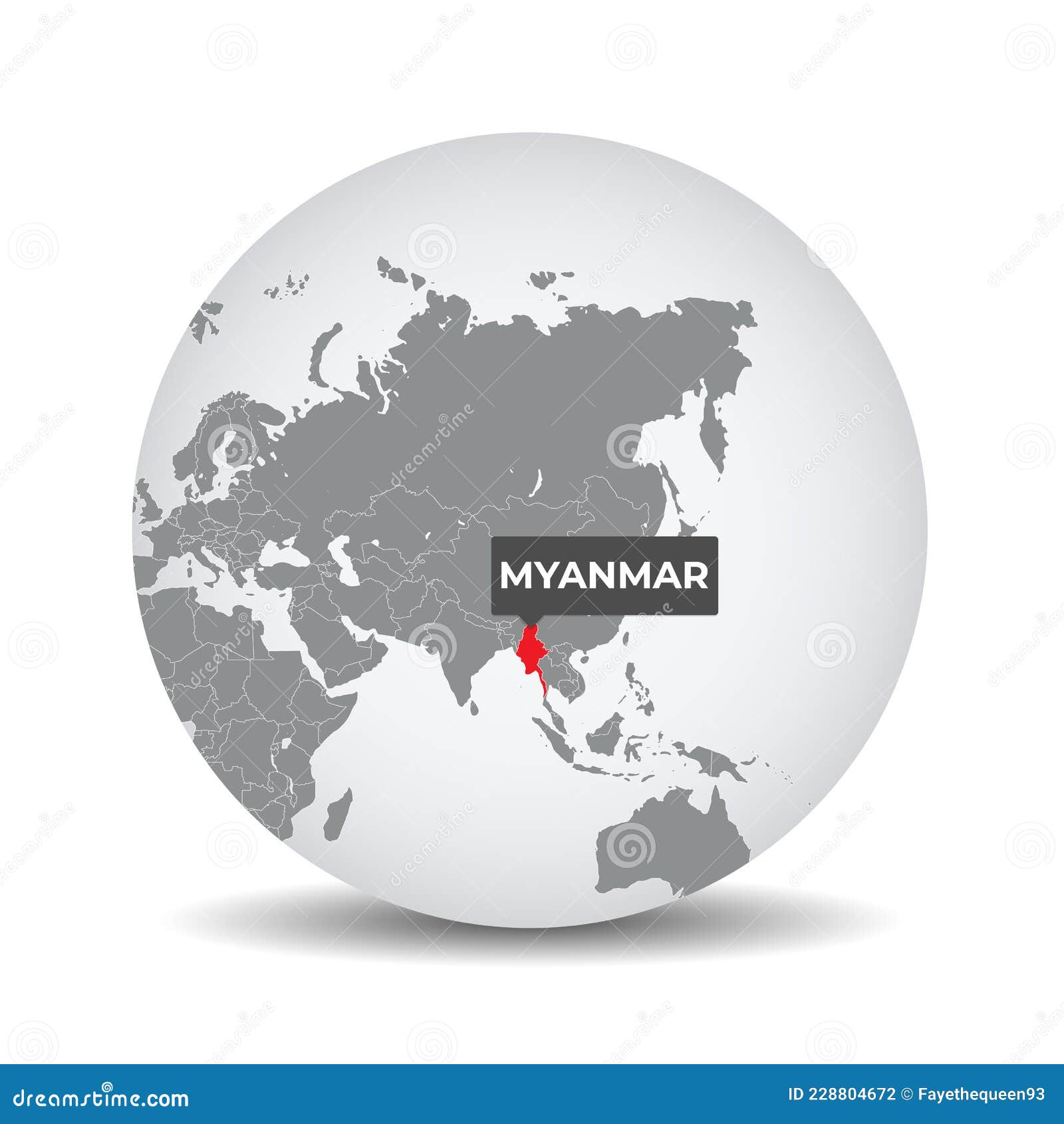 World Globe Map with the Identication of Myanmar. Stock Vector ...