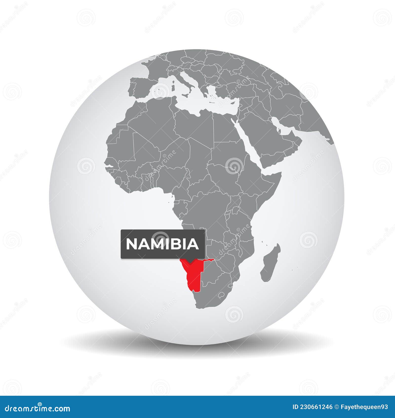 World Globe Map with the Identication of Namibia. Stock Vector ...