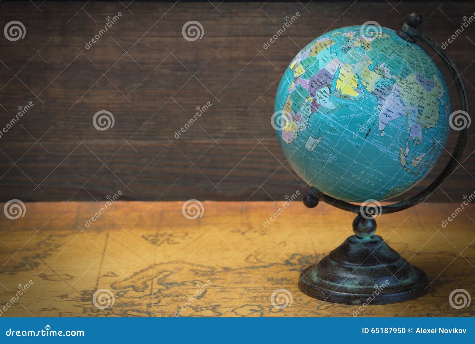 World Globe on the Old Map stock photo. Image of planning - 65187950