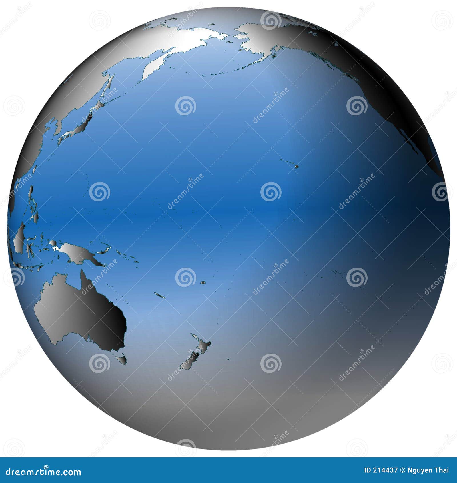 World Globe:Pacific, with Blue-shaded Oceans Stock Illustration ...