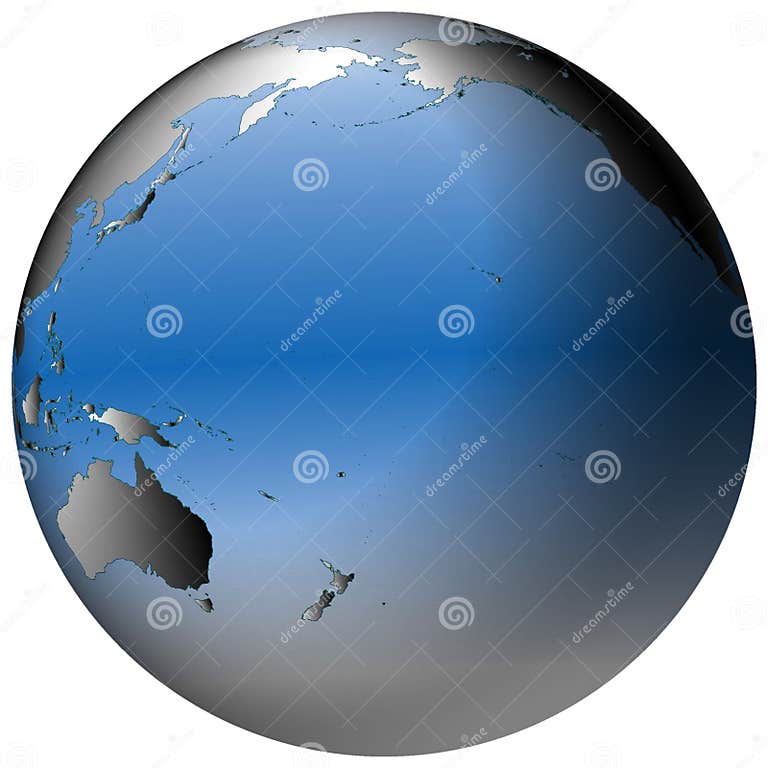 World Globe:Pacific, with Blue-shaded Oceans Stock Illustration ...