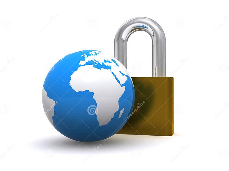 World globe and padlock stock illustration. Illustration of dimensional ...