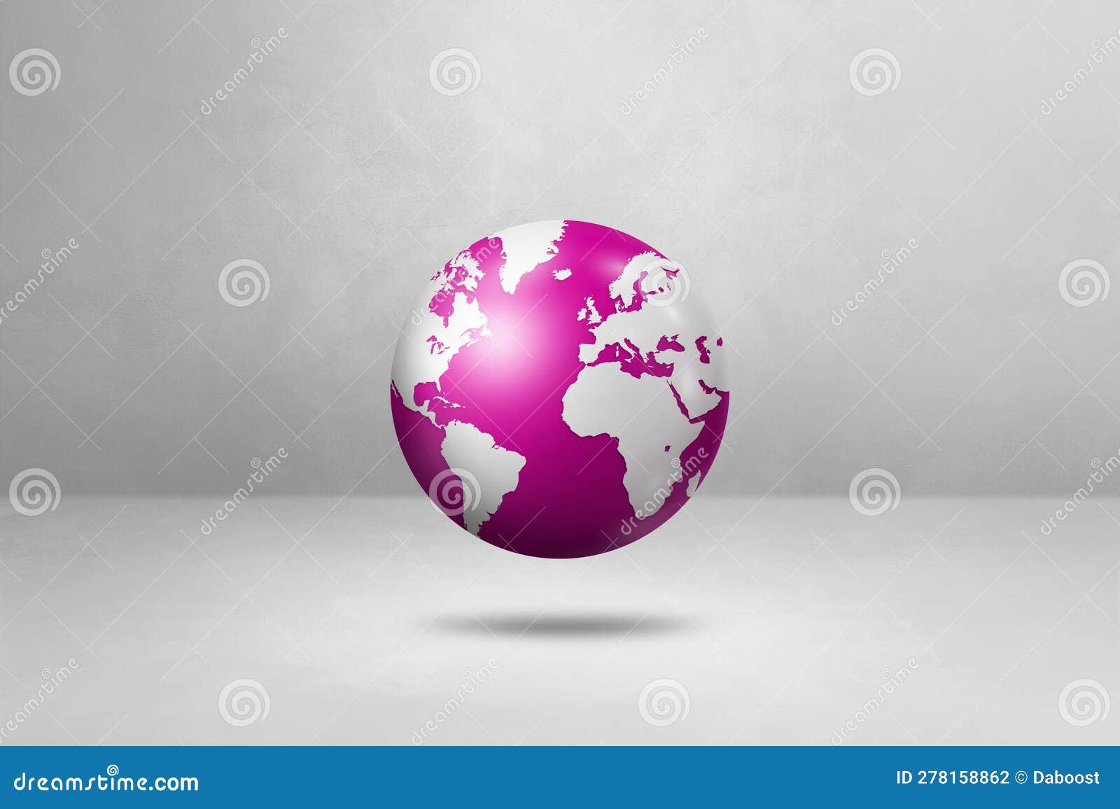 World Globe, Pink Earth Map, Isolated On White. Horizontal Background ...