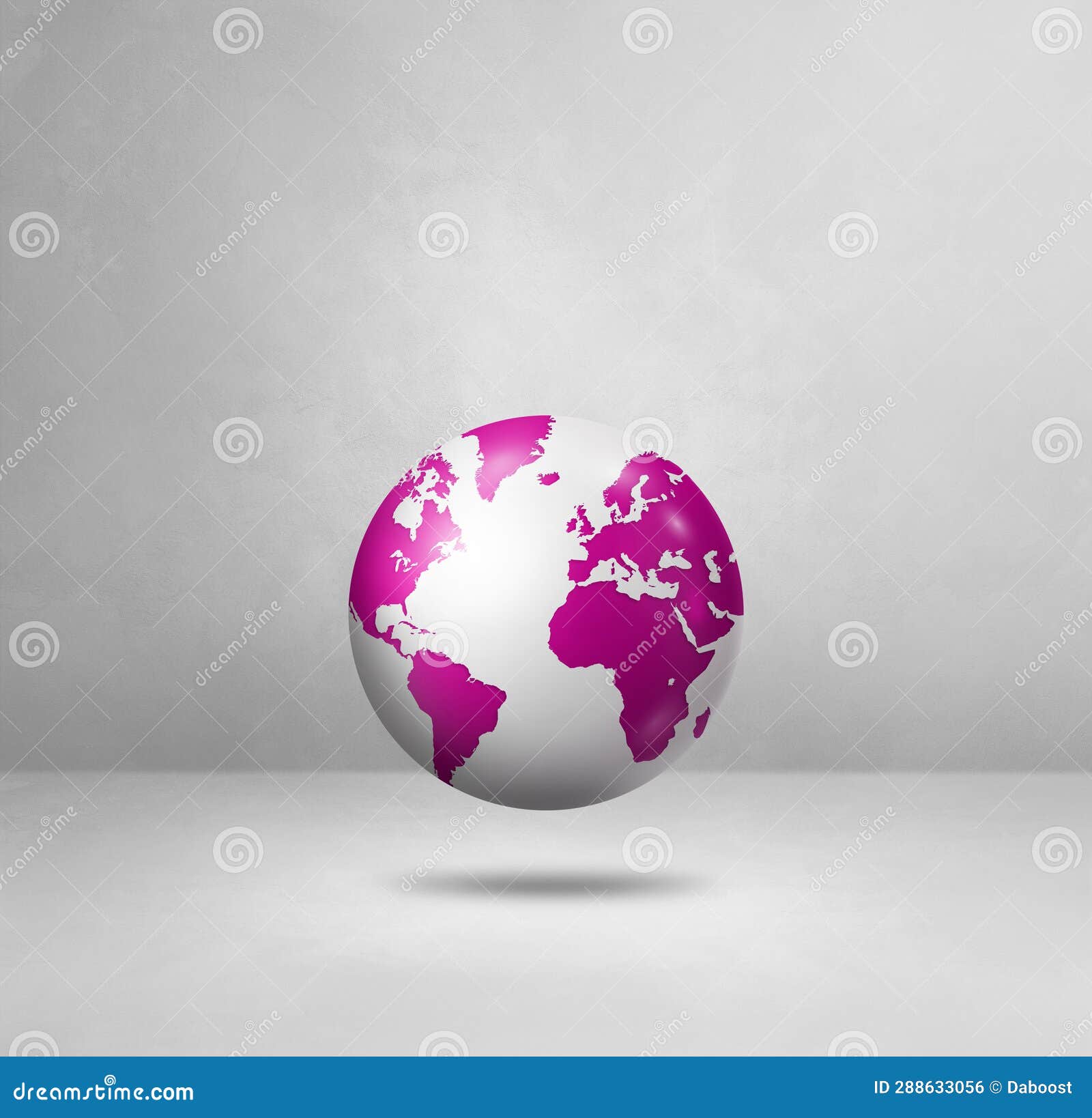 World Globe, Pink Earth Map, Isolated on White. Square Background Stock ...