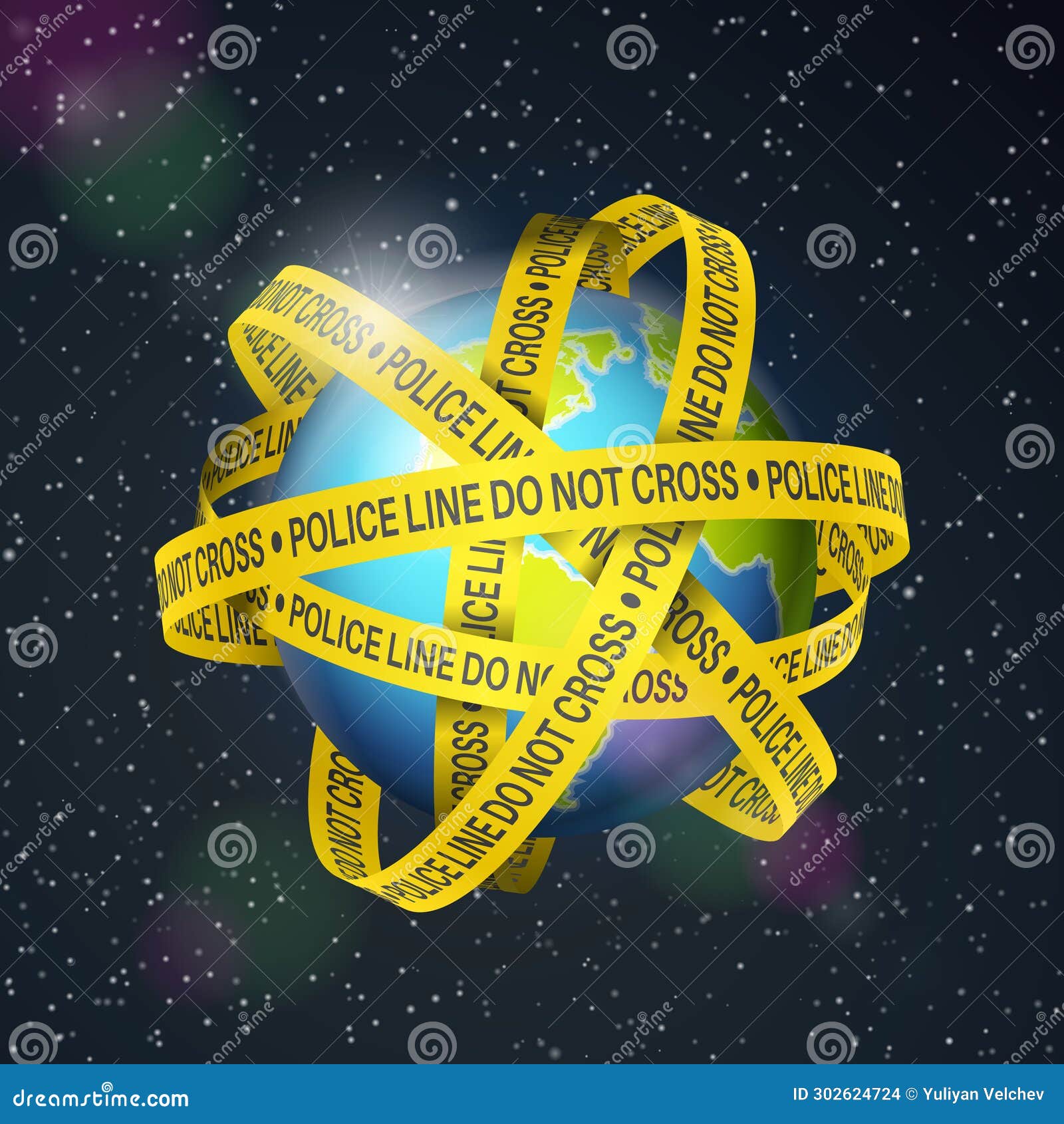 World Globe with Police Tape on Space Stock Vector - Illustration of ...