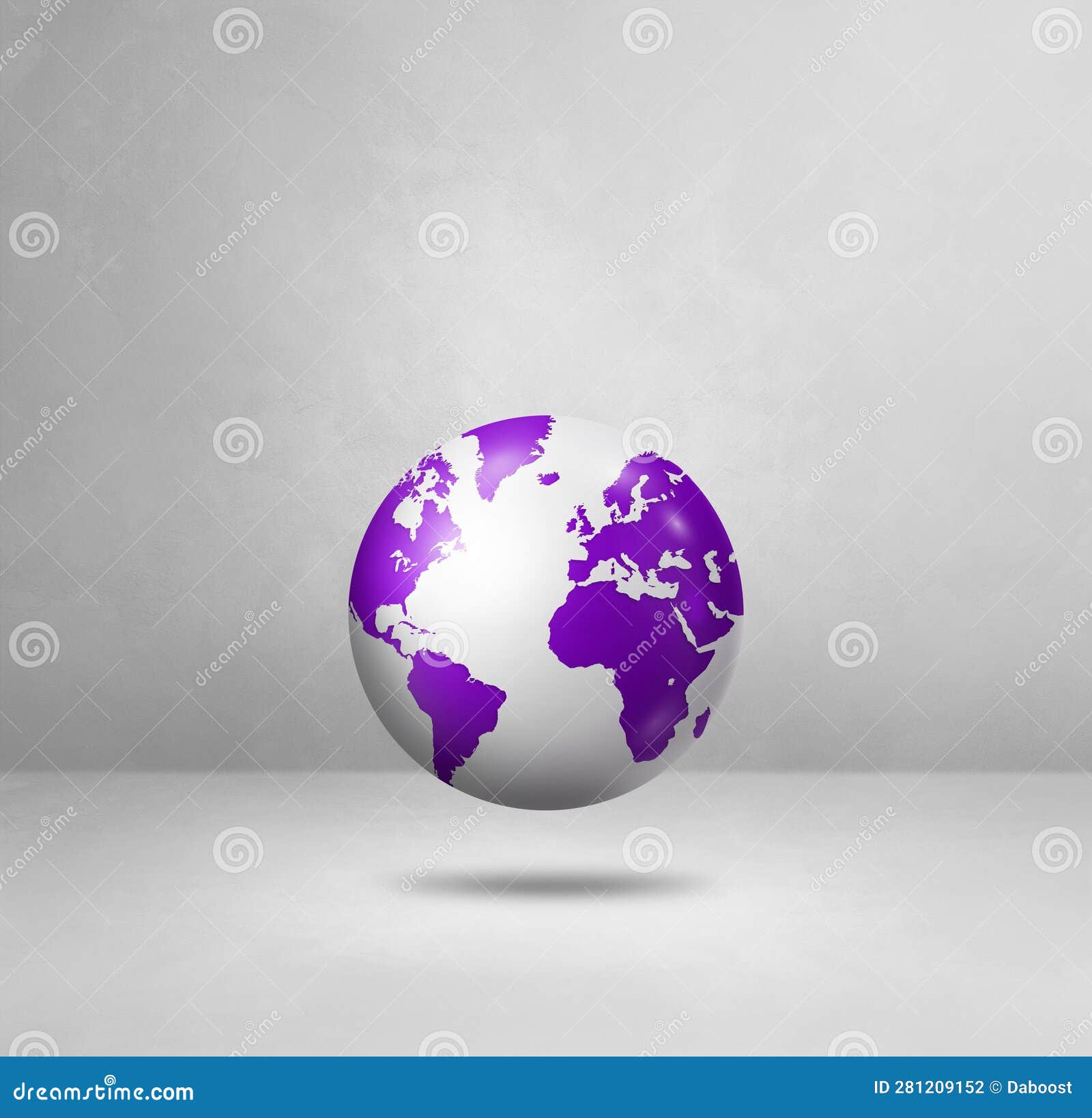 World Globe, Purple Earth Map, Isolated on White. Square Background ...