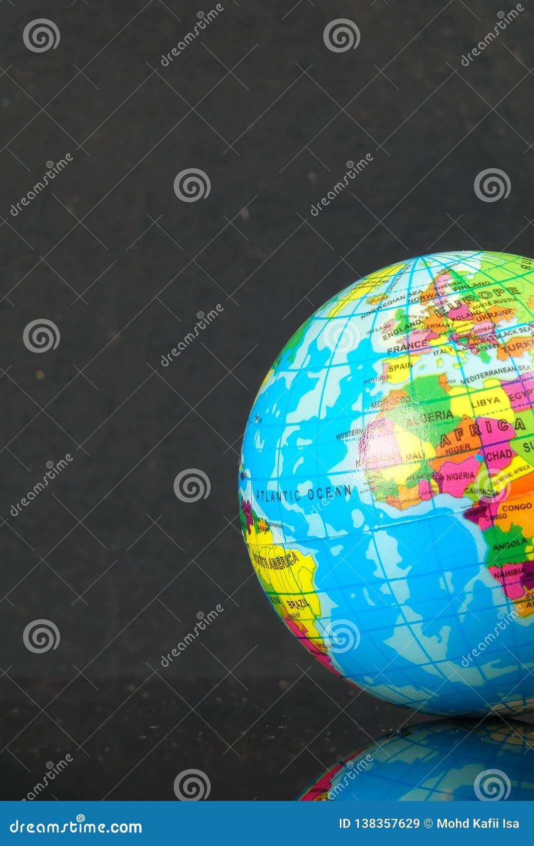 World Globe with Reflection on Black. Stock Image - Image of message ...