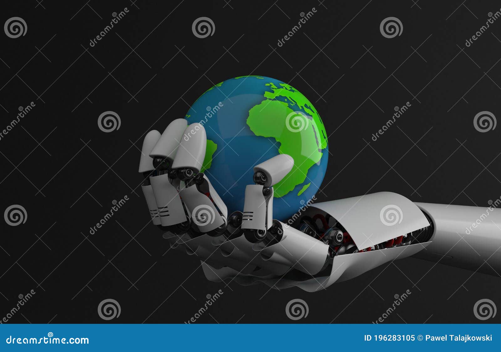 World globe on robot hand stock illustration. Illustration of modern ...