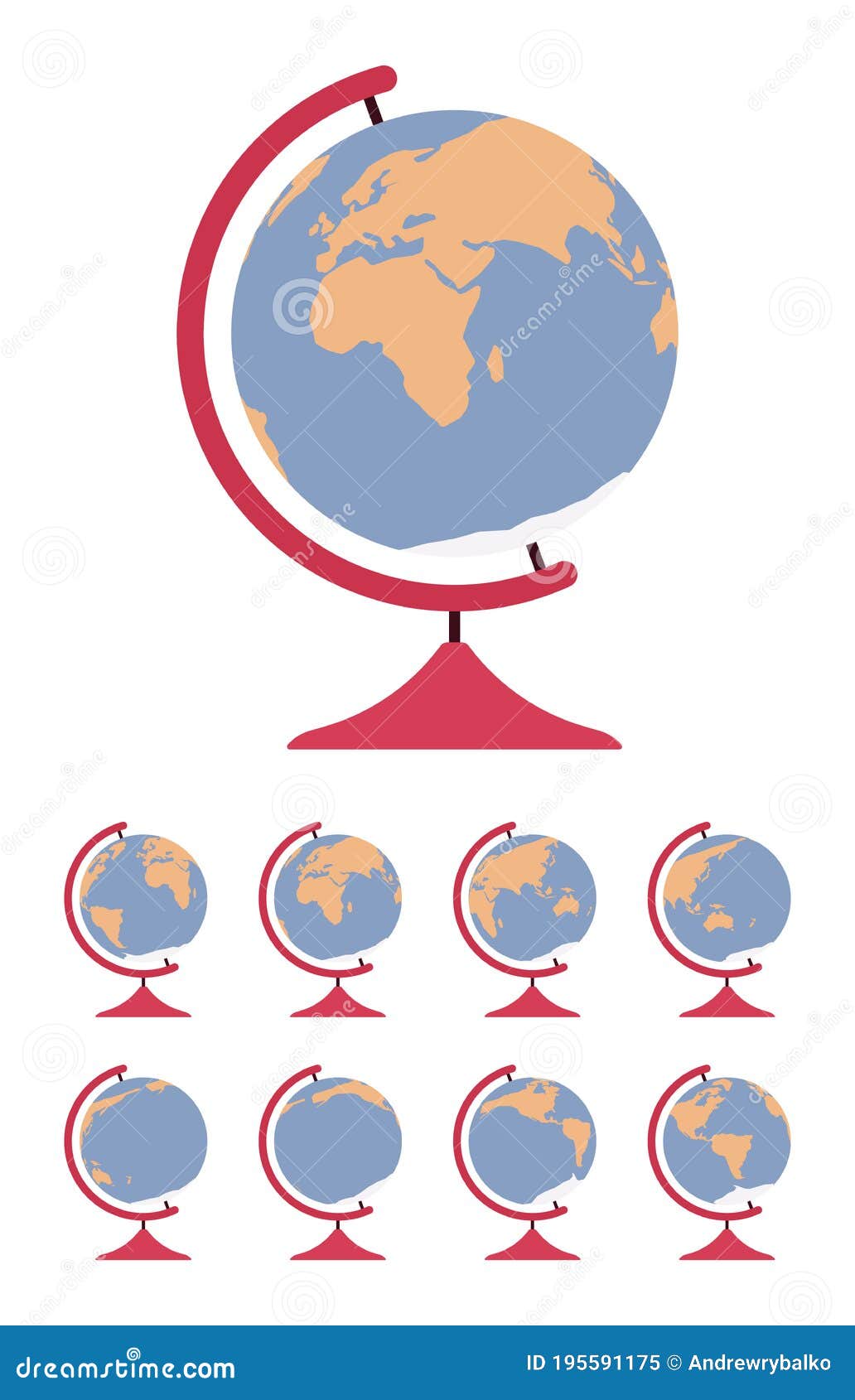 World Globe on Stand and Set Spin in Different Sides Stock Vector ...