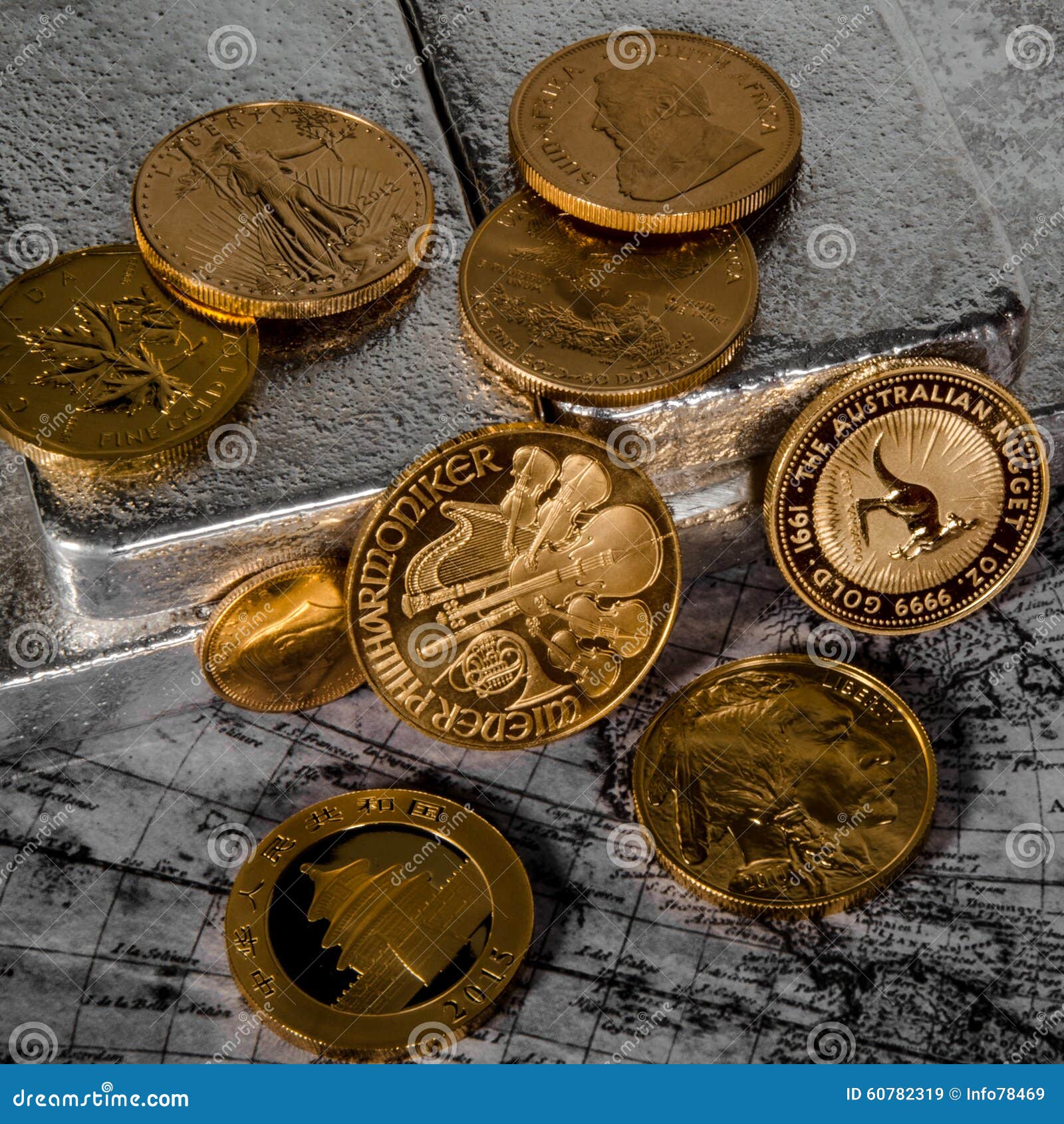 World Gold Coins Sit on Silver Bars Editorial Stock Image - Image of ...